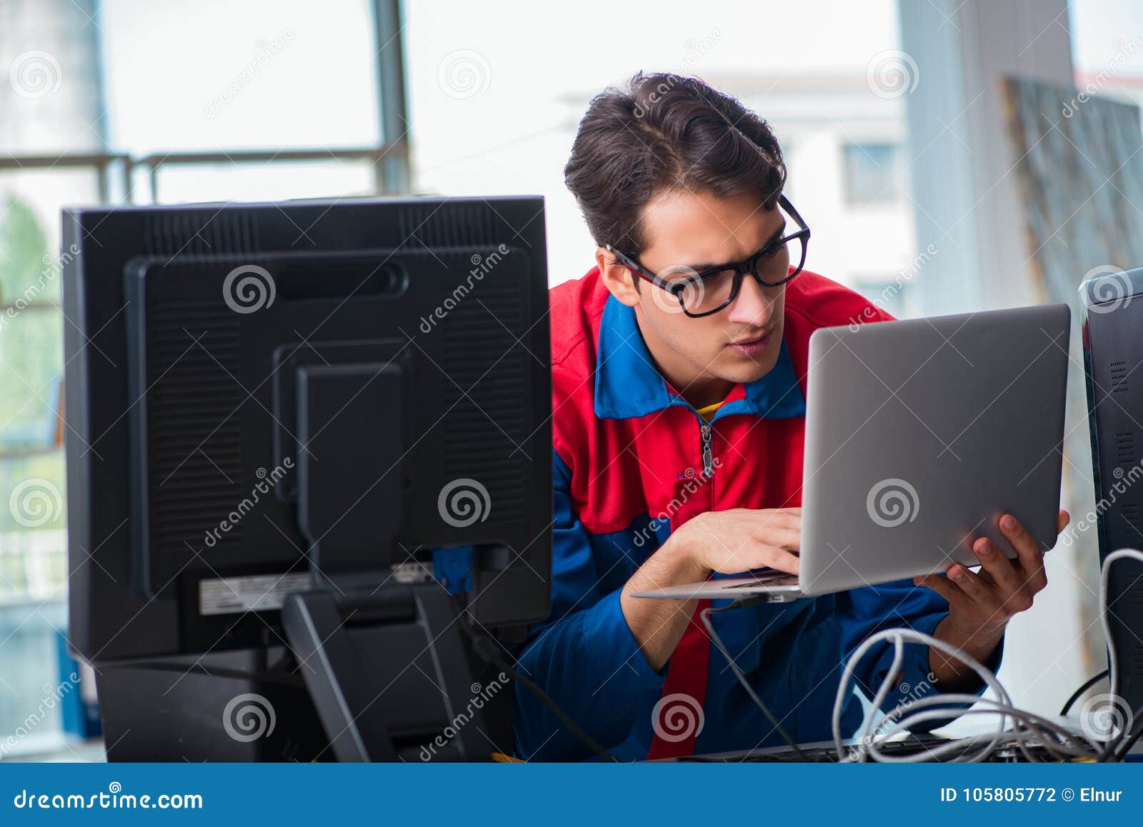 The Computer Repairman Working on Repairing Computer in it Workshop ...