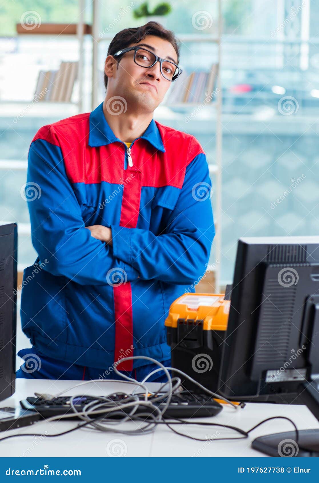 Computer Repairman Working on Repairing Computer in it Workshop Stock ...