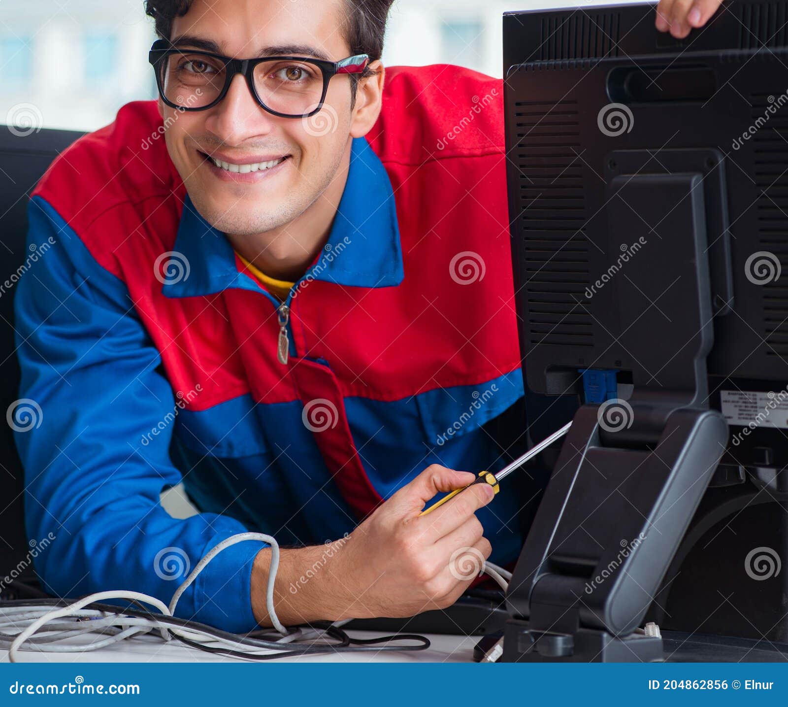 Computer Repairman Working on Repairing Computer in it Workshop Stock ...