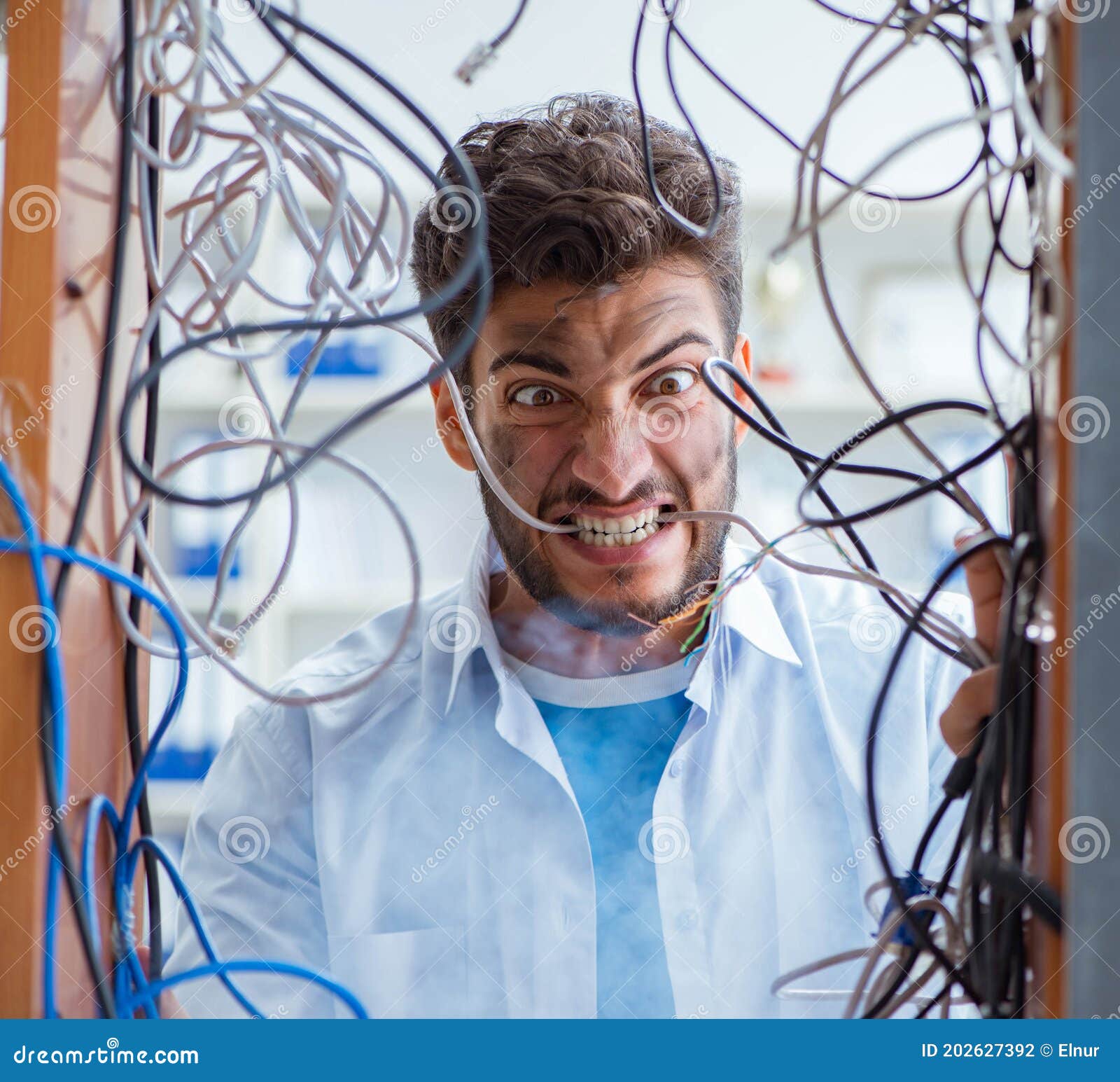 Computer Repairman Working on Repairing Network in it Workshop Stock ...