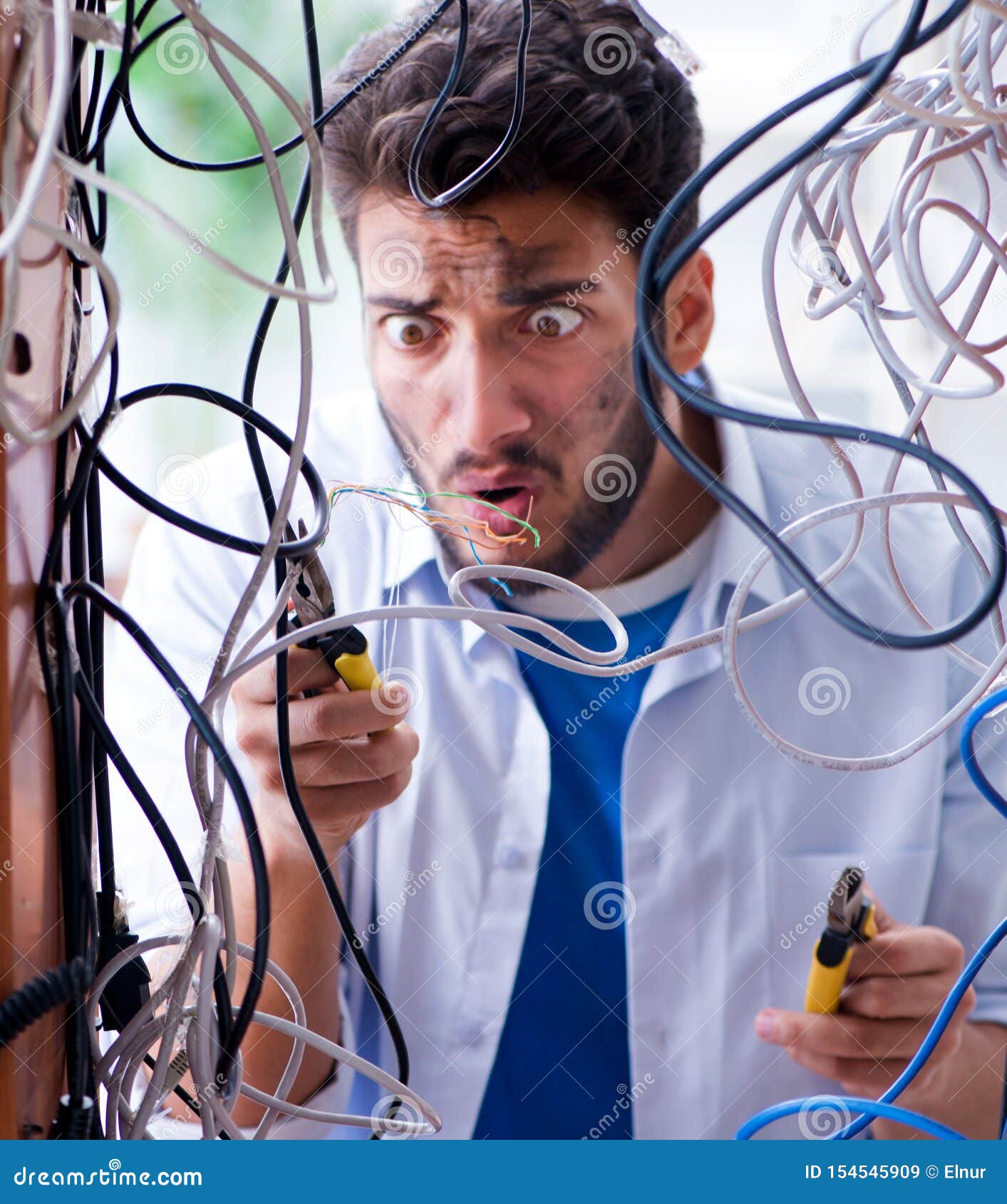 Computer Repairman Working on Repairing Network in it Workshop Stock ...