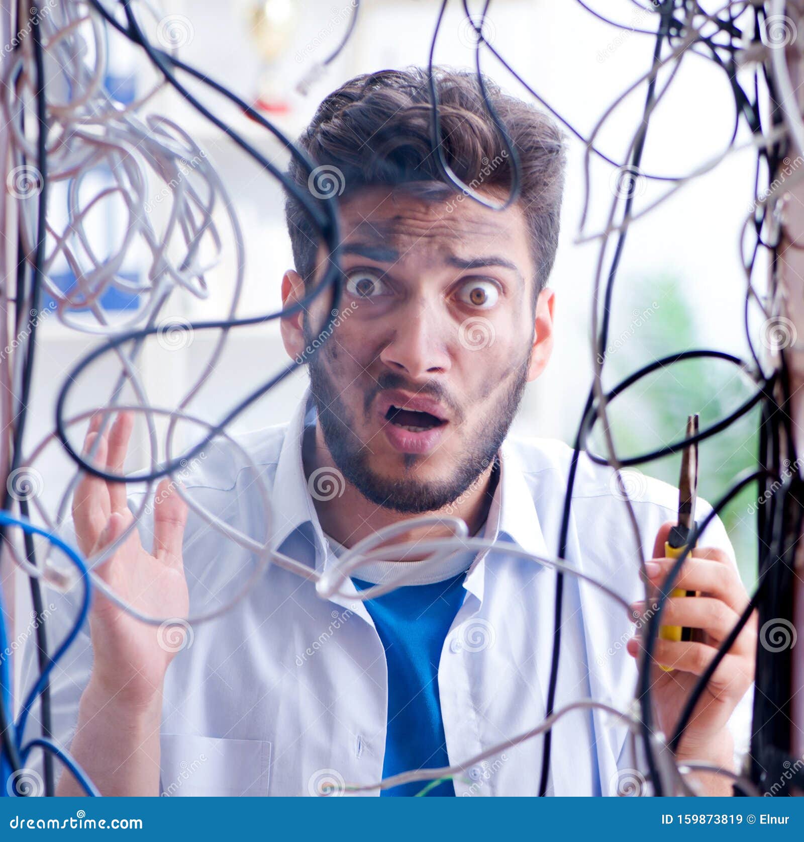 Computer Repairman Working on Repairing Network in it Workshop Stock ...