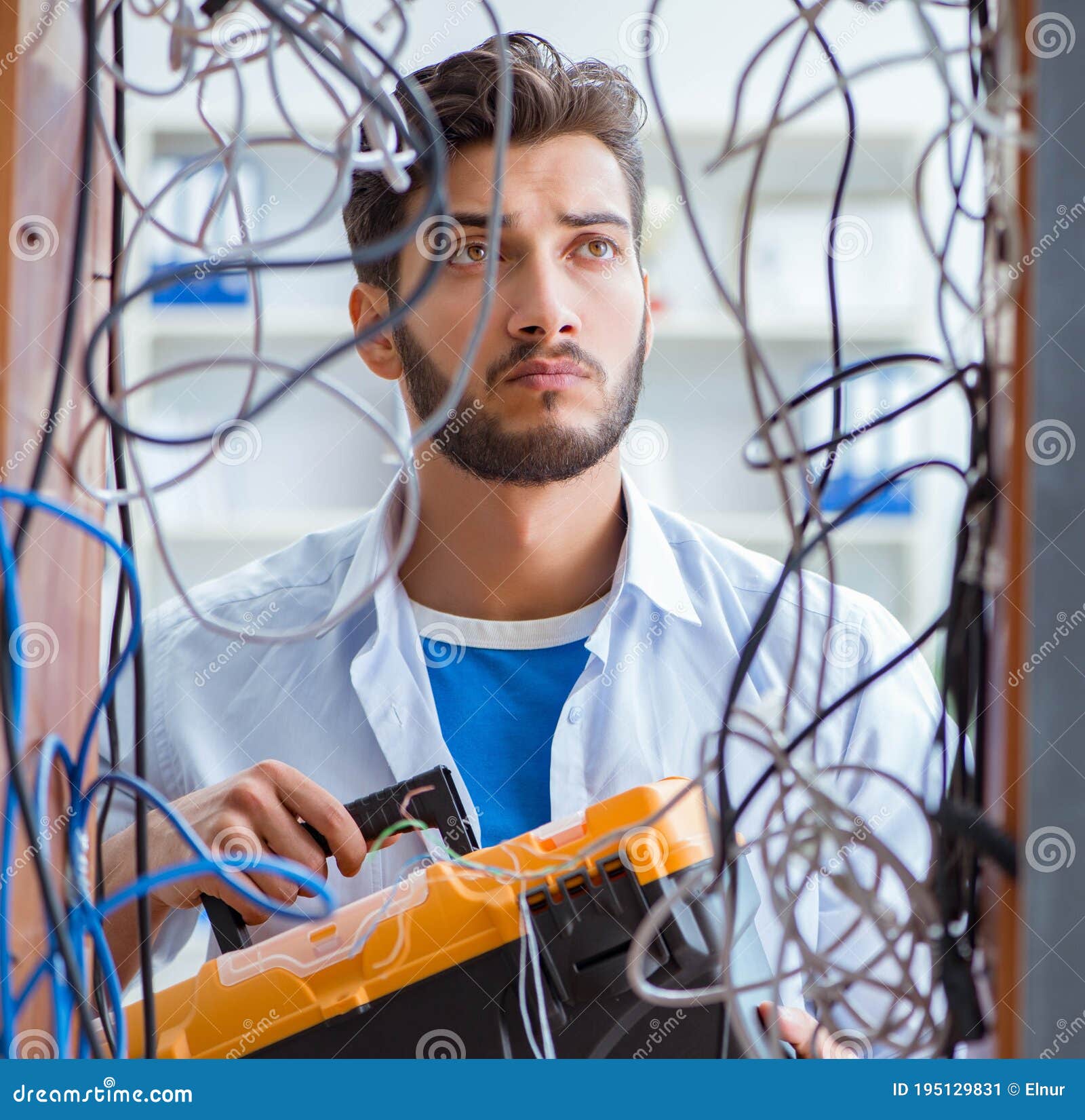 Computer Repairman Working on Repairing Network in it Workshop Stock ...