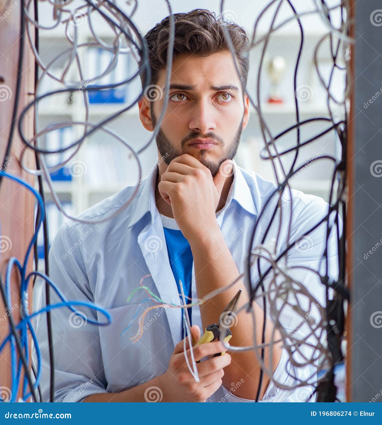 Computer Repairman Working on Repairing Network in it Workshop Stock ...