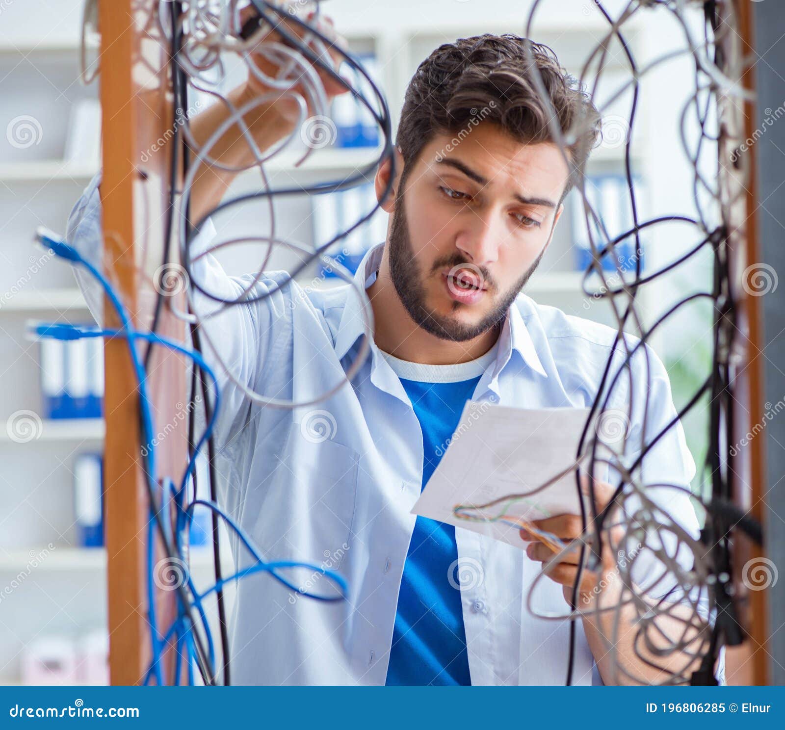 Computer Repairman Working on Repairing Network in it Workshop Stock ...