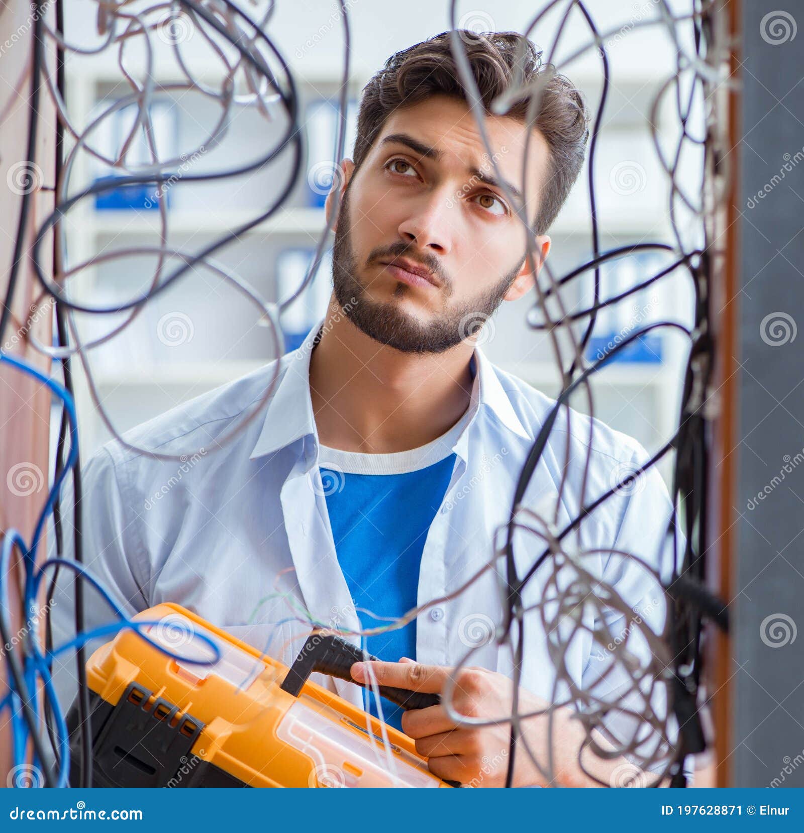 Computer Repairman Working on Repairing Network in it Workshop Stock ...