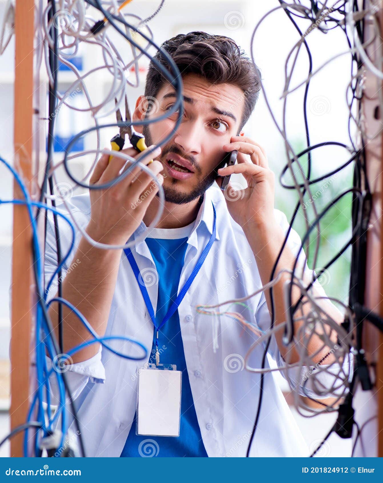Computer Repairman Working on Repairing Network in it Workshop Stock ...