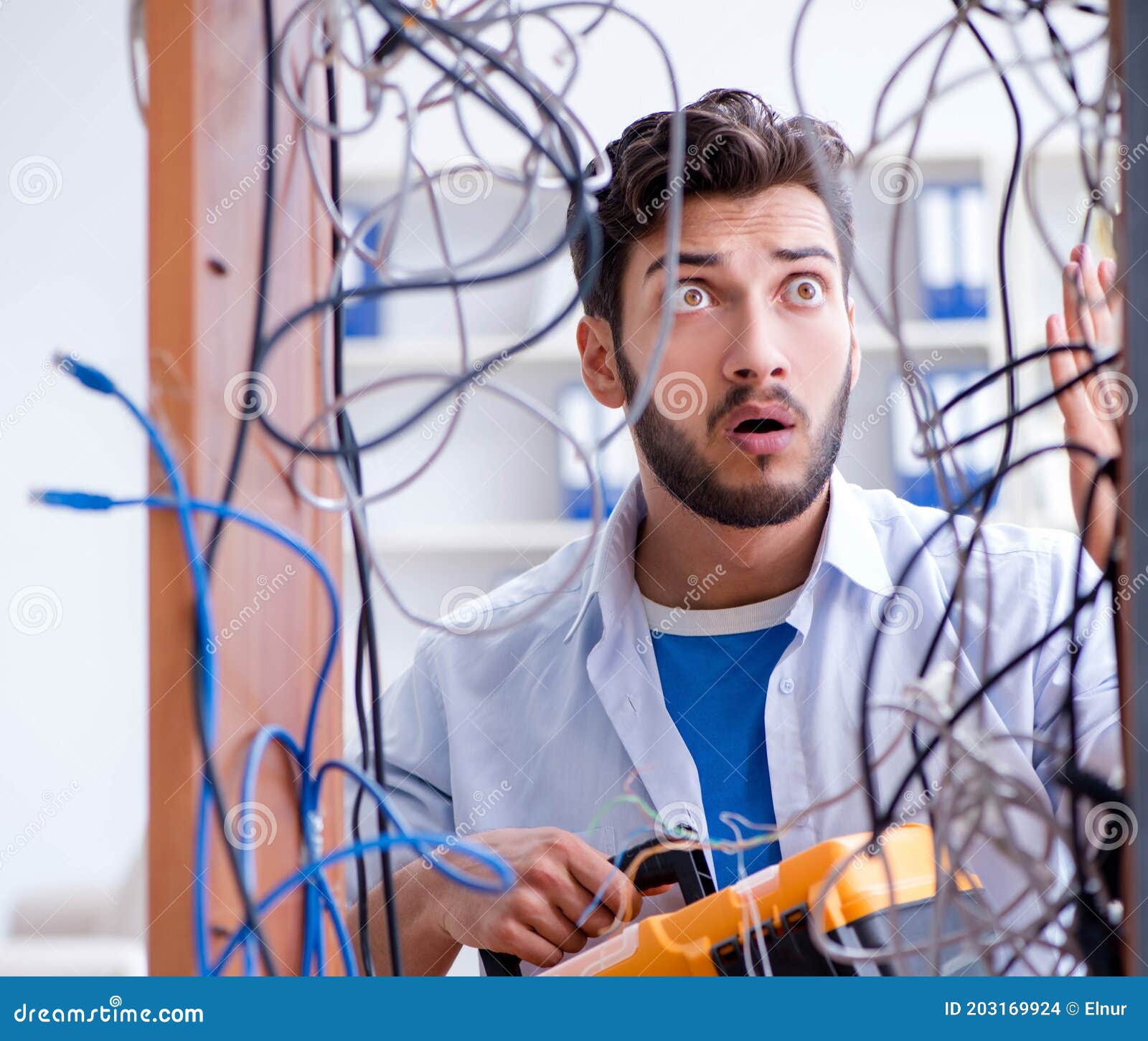 Computer Repairman Working on Repairing Network in it Workshop Stock ...
