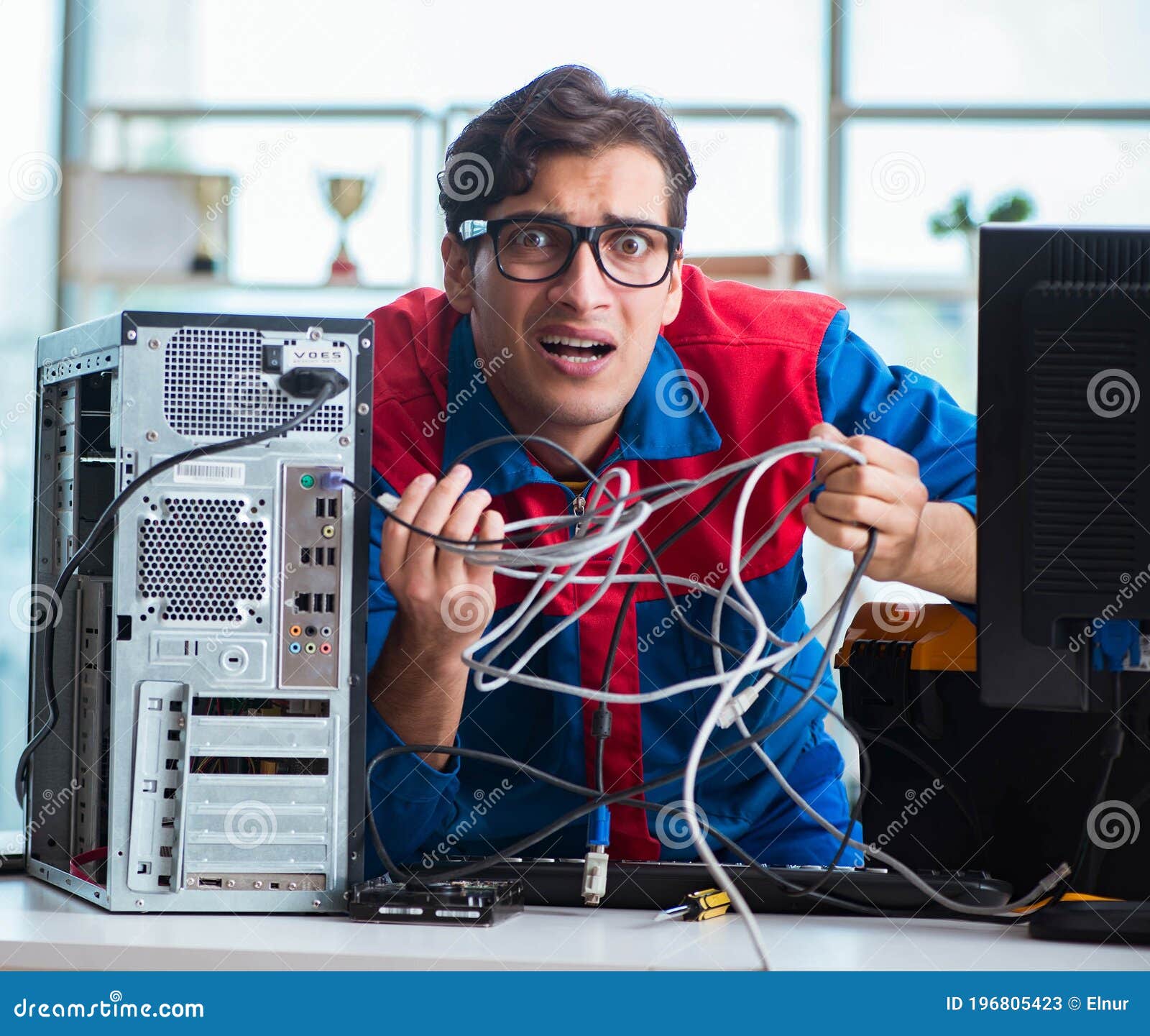Computer Repairman Working on Repairing Computer in it Workshop Stock ...