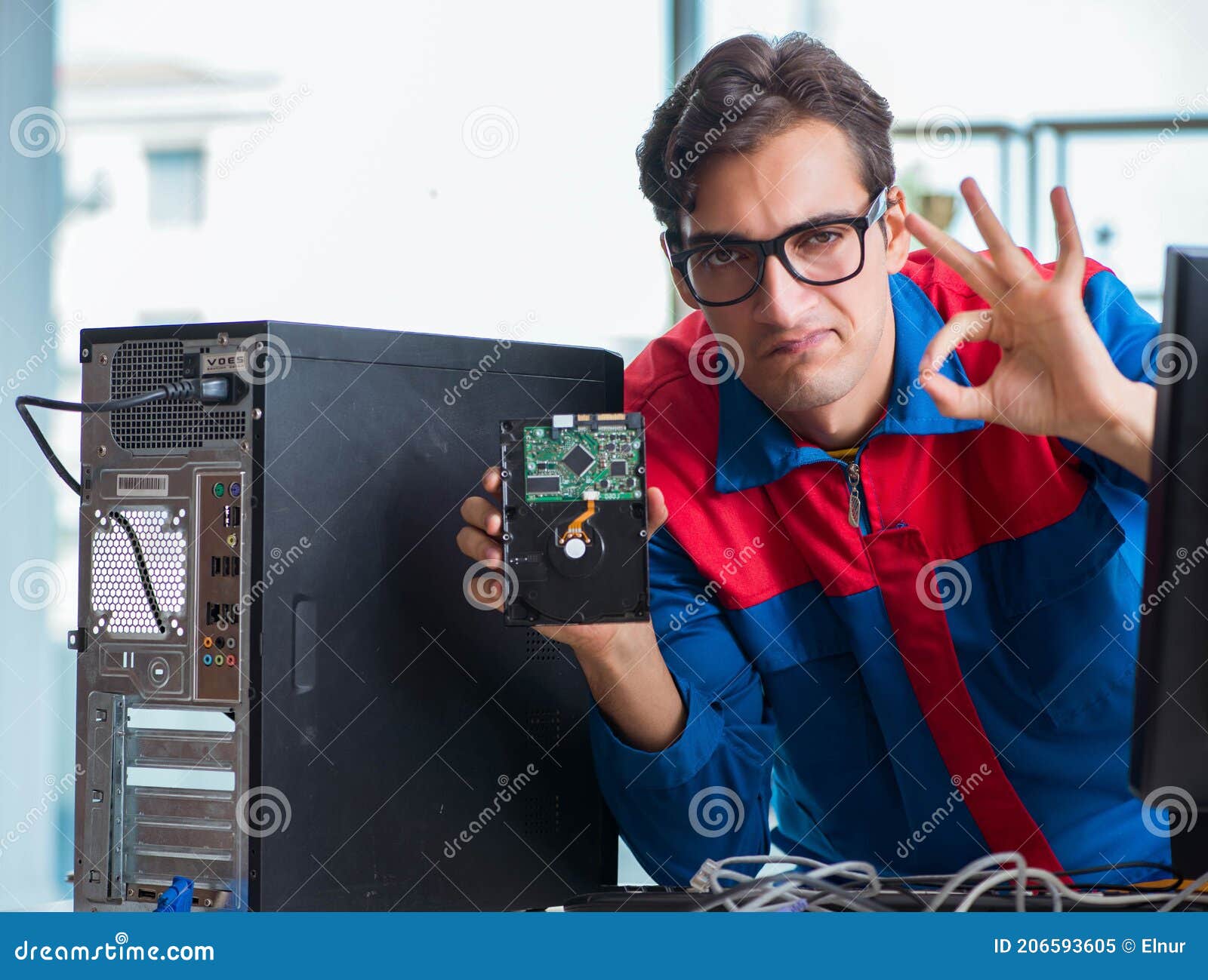 Computer Repairman Working on Repairing Computer in it Workshop Stock ...
