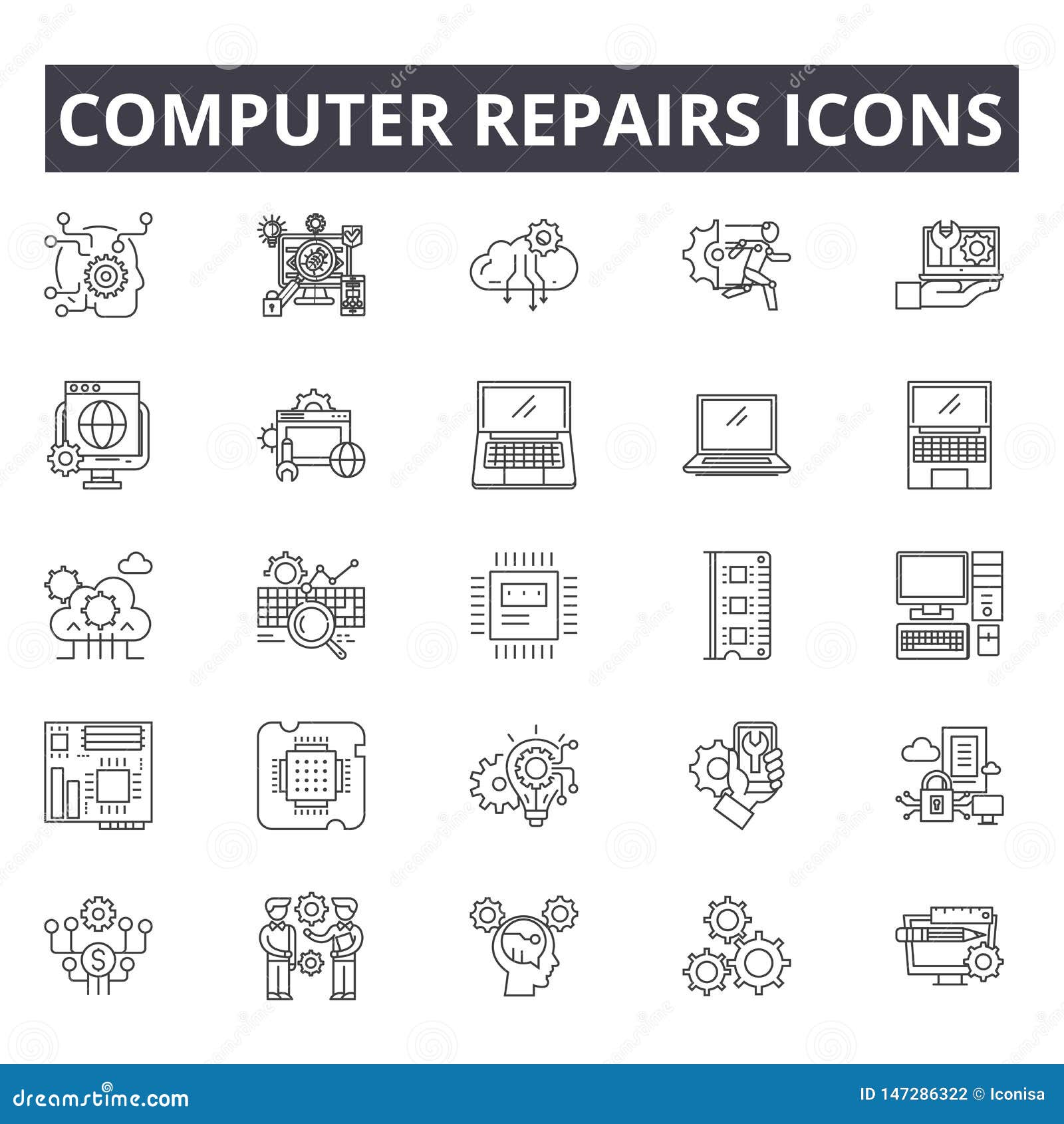 Computer Repairs Concept Line Icons, Signs, Vector Set, Linear Concept ...