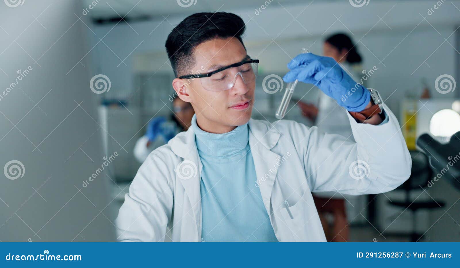 Computer, Results and Scientist with Sample in a Laboratory for ...