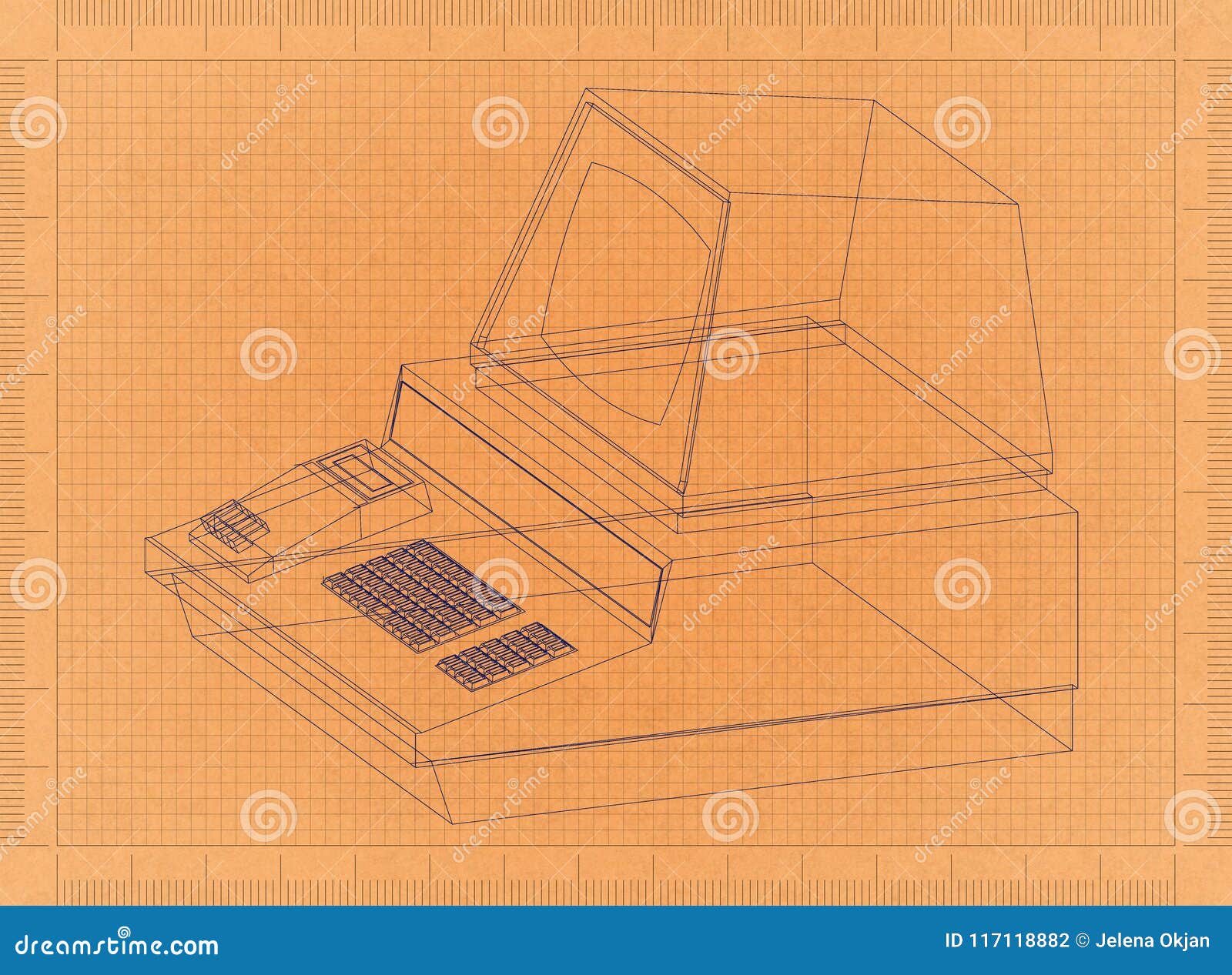 Computer - Retro Blueprint stock illustration. Illustration of outline ...