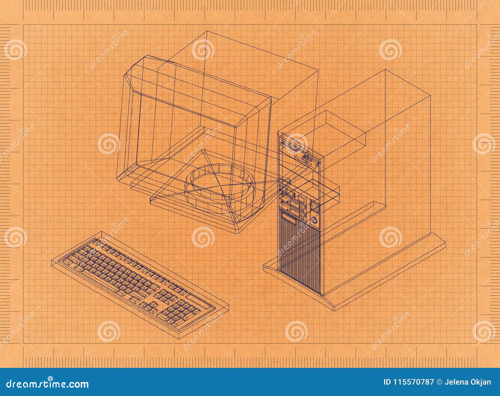Computer - Retro Blueprint stock illustration. Illustration of classic ...