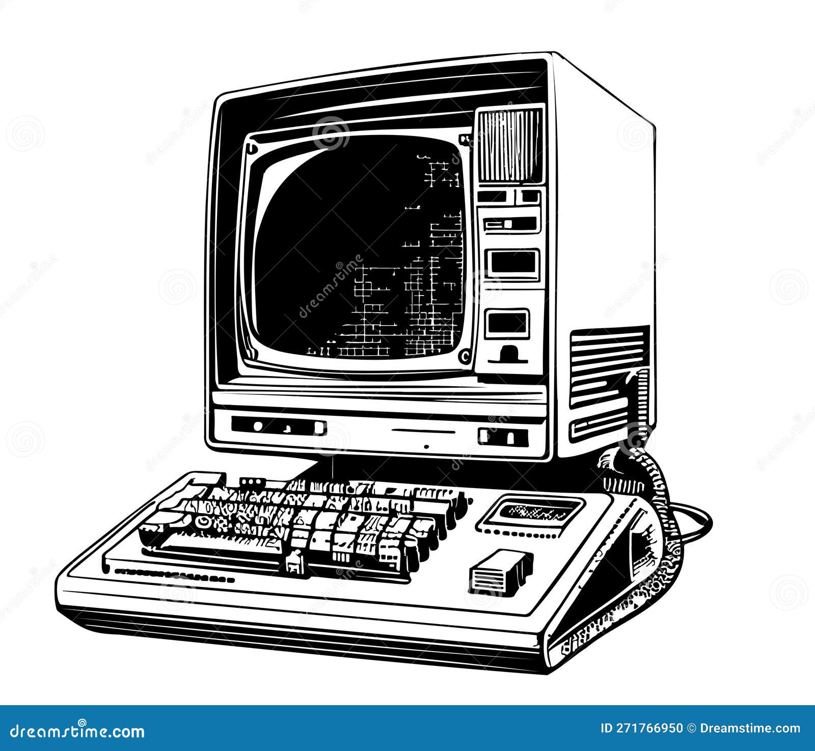 Computer Retro Hand Drawn Sketch Vector Illustration Computer ...