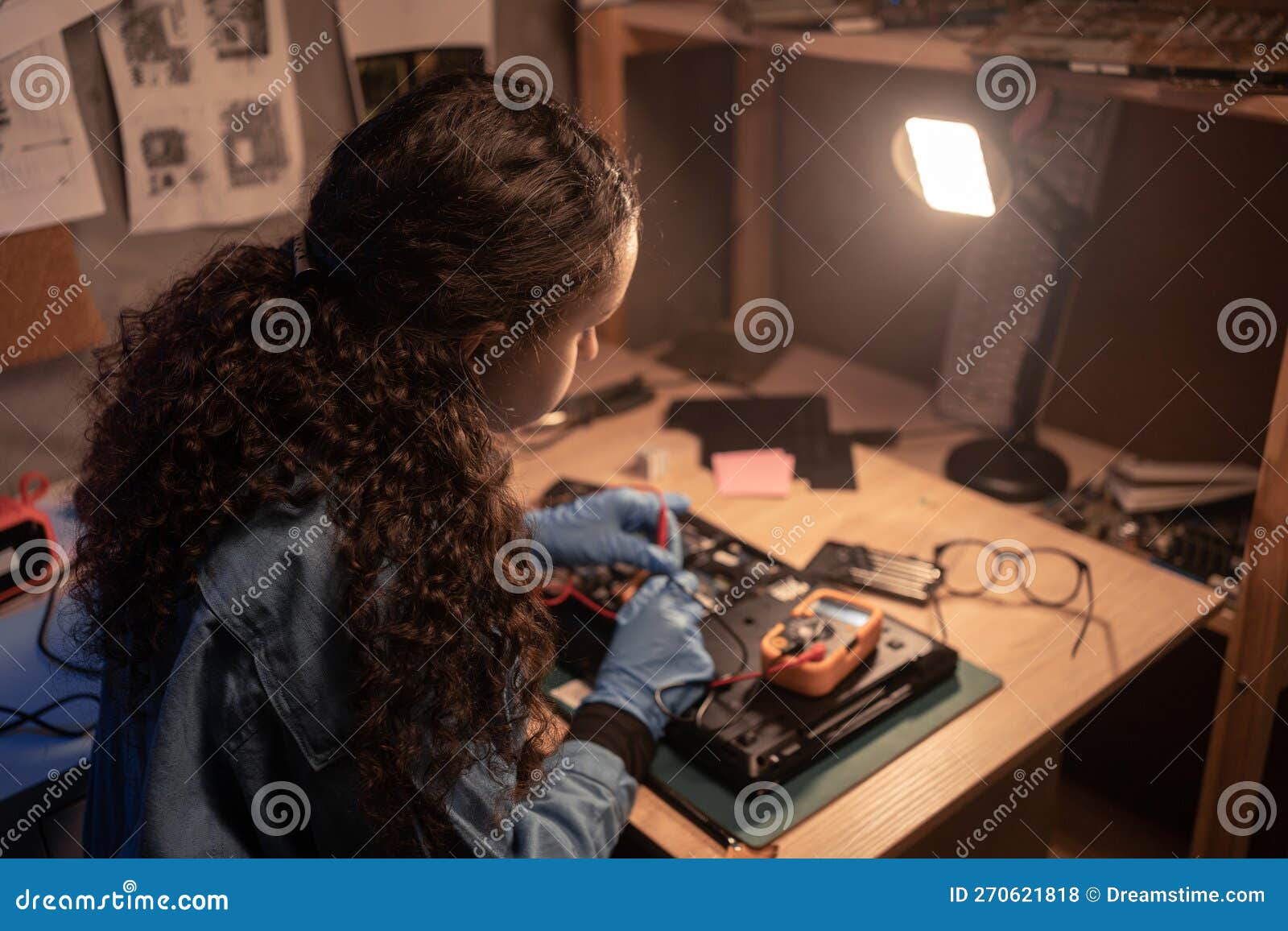 Computer Retro Repair Shop. Female Engineer Performing Laptop ...