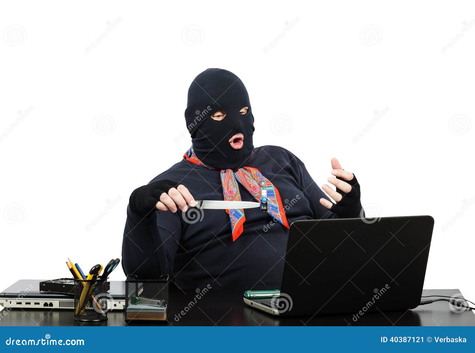 Computer Robber Holding Usb Flesh Memory on Knife Stock Image - Image ...