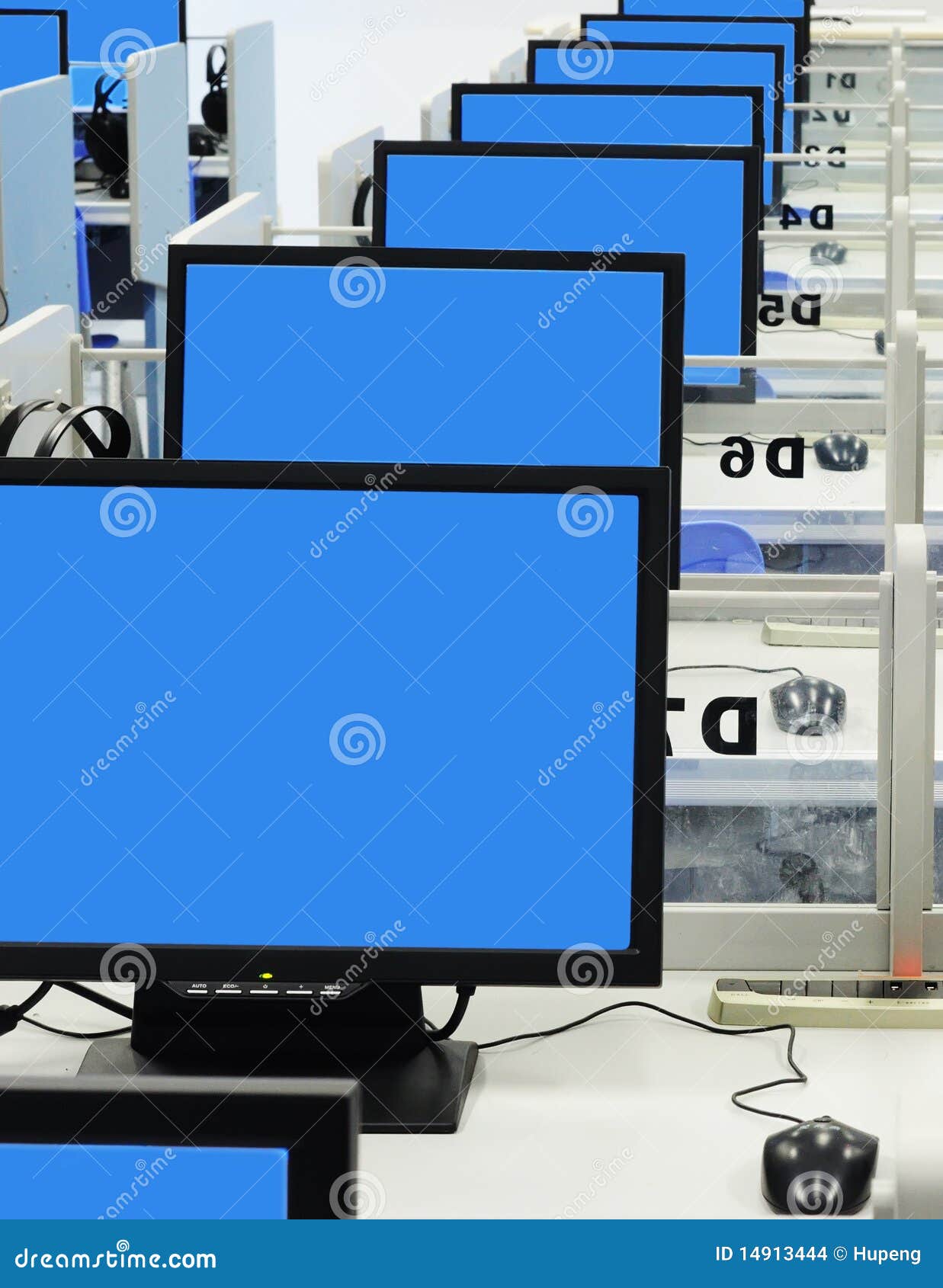 Computer room blue screen stock photo. Image of black - 14913444
