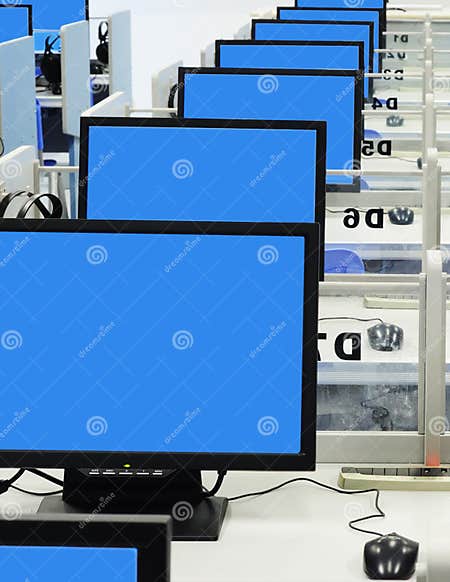 Computer room blue screen stock photo. Image of black - 14913444
