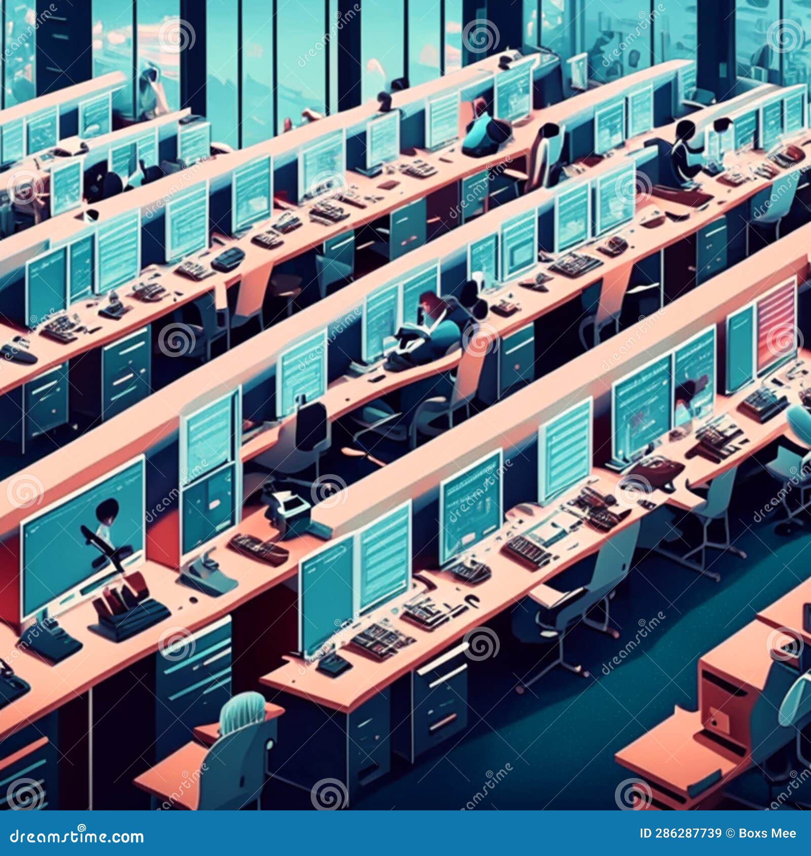 Computer Room with Computers in Big Data Center. 3d Illustration Stock ...
