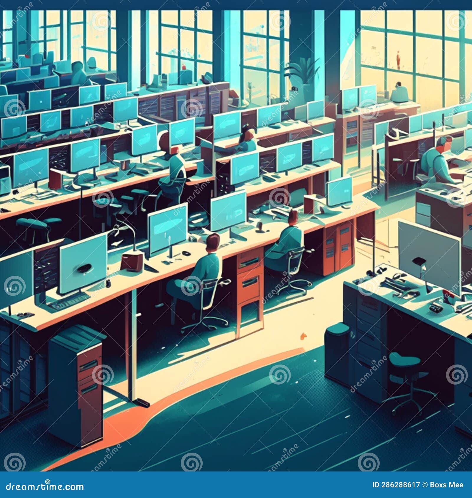 Computer Room with Computers. 3d Render, 3d Illustration Stock ...