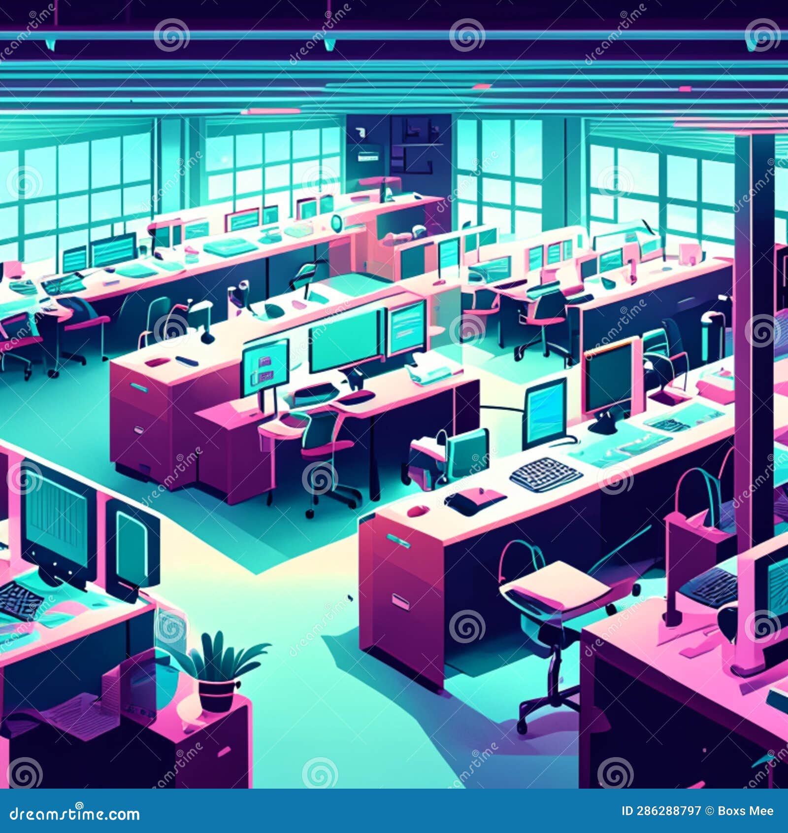 Computer Room with Computers, 3d Render Illustration. Computer Room ...