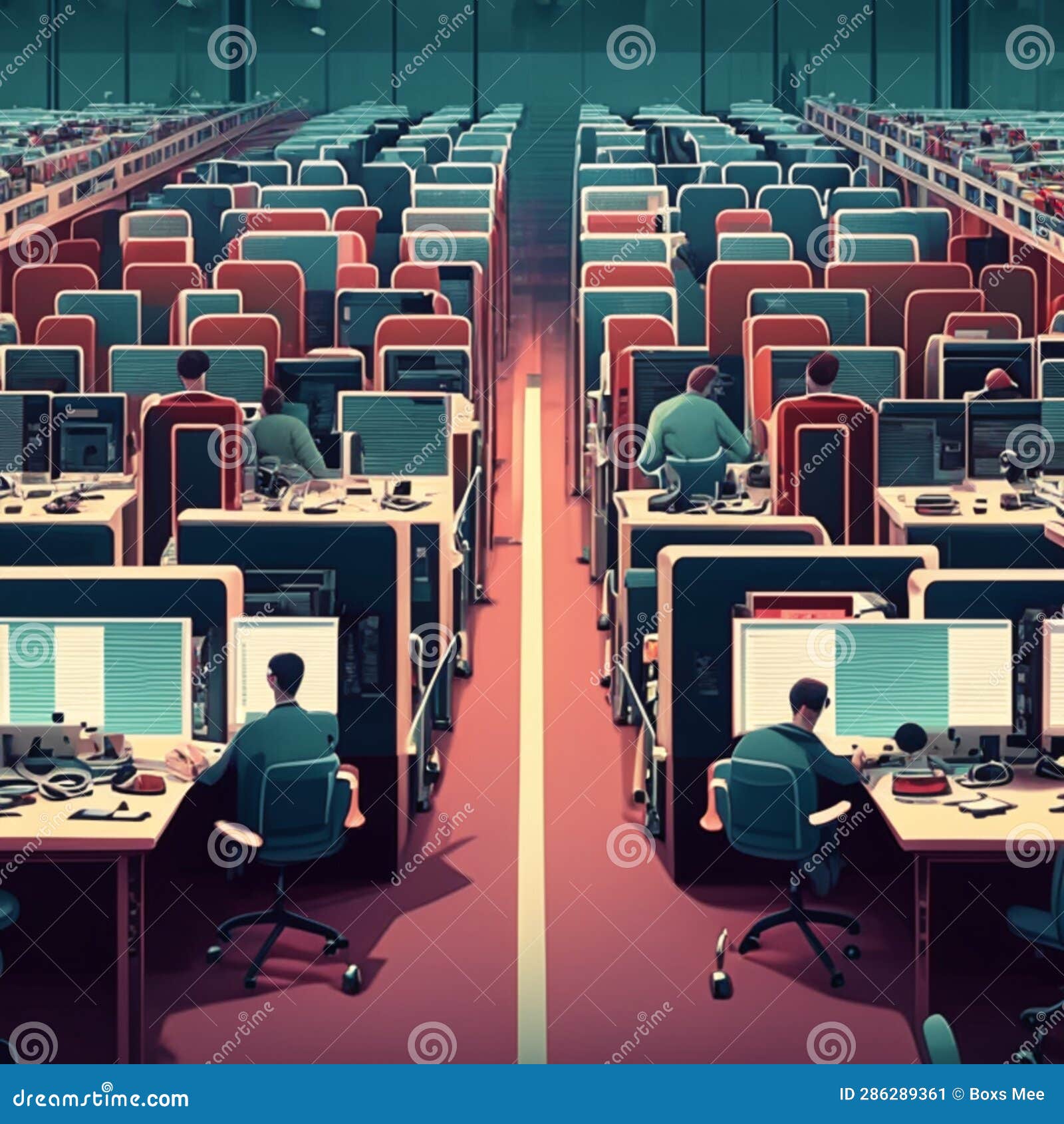 Computer Room with Computers and People. 3d Rendering, 3d Illustration ...