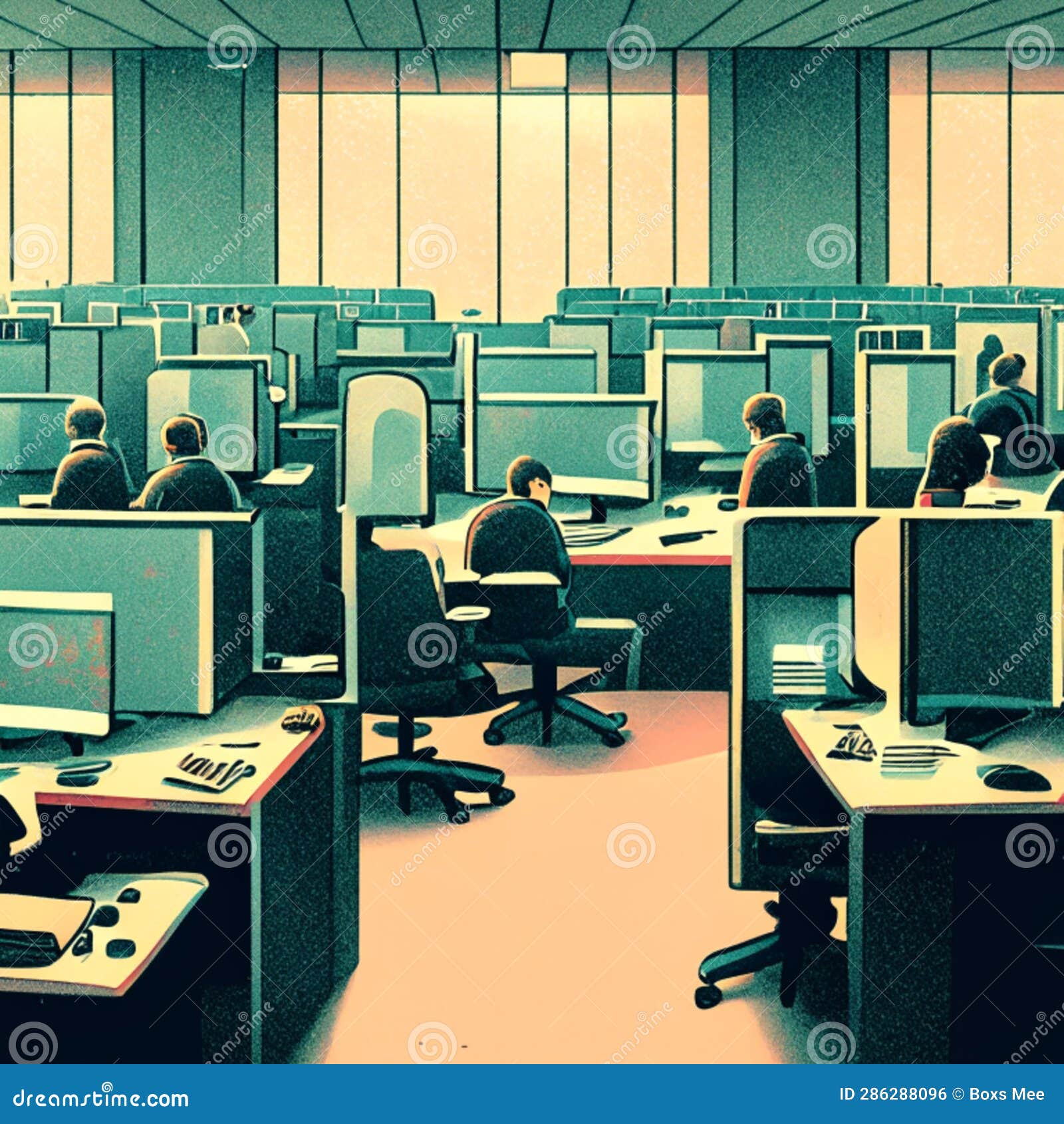 Computer Room with Computers and People Silhouettes. 3d Rendering Stock ...