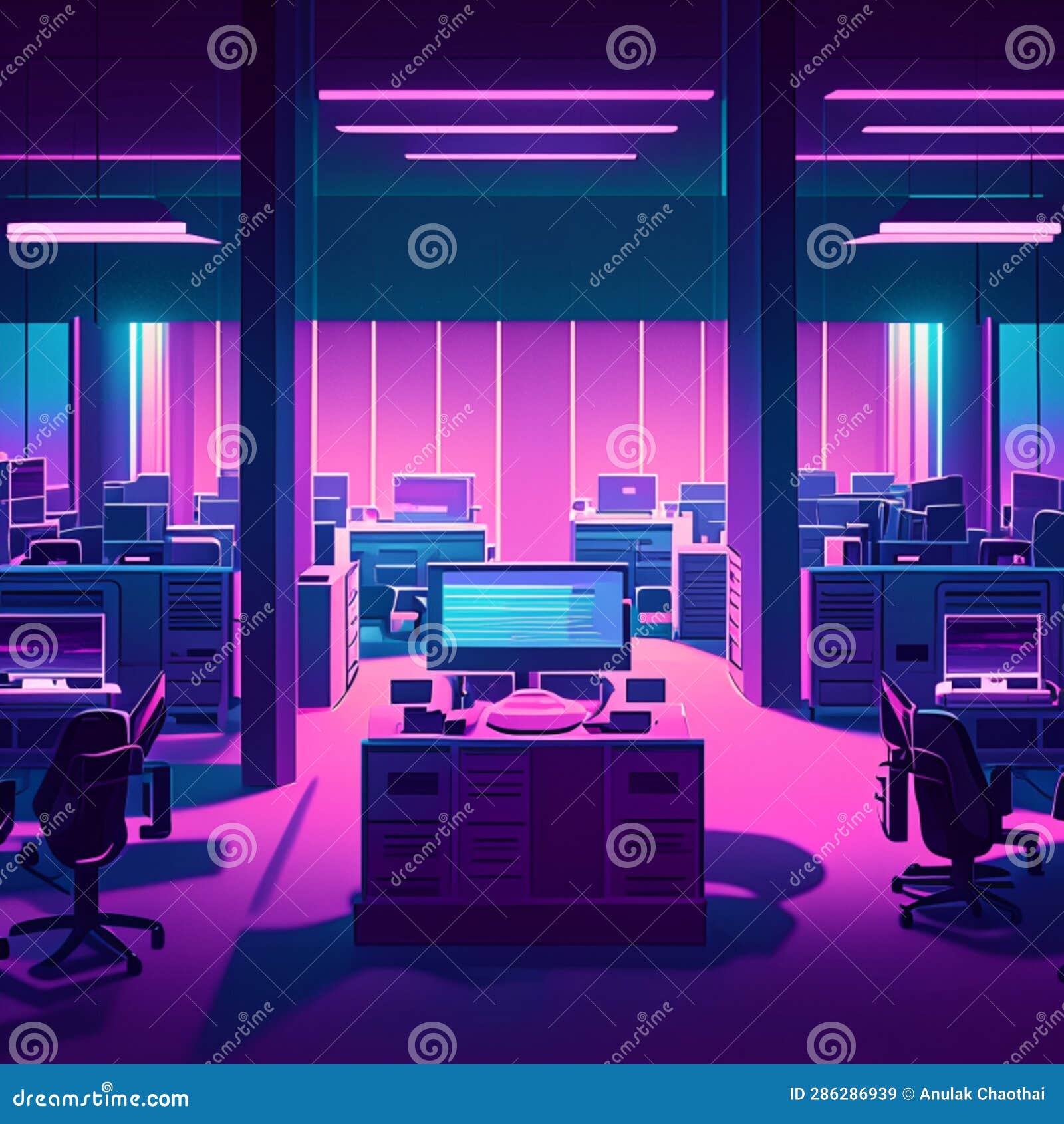 Computer Room Interior. 3D Rendering, 3d Illustration. Computer Room ...