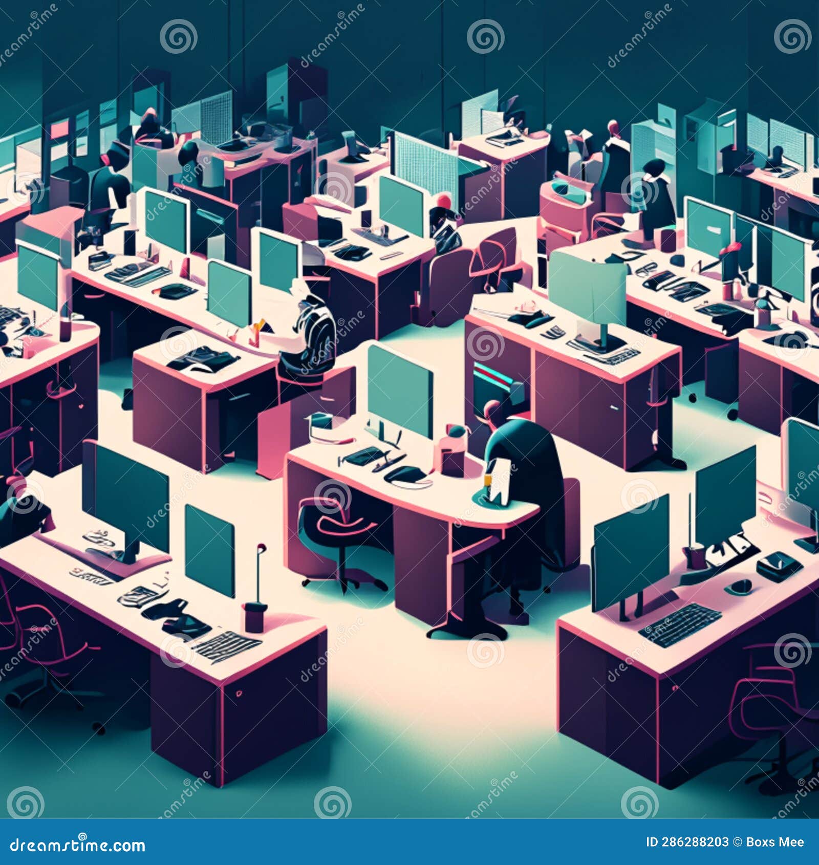 Computer Room with a Lot of Computers. 3d Rendering, 3d Illustration ...