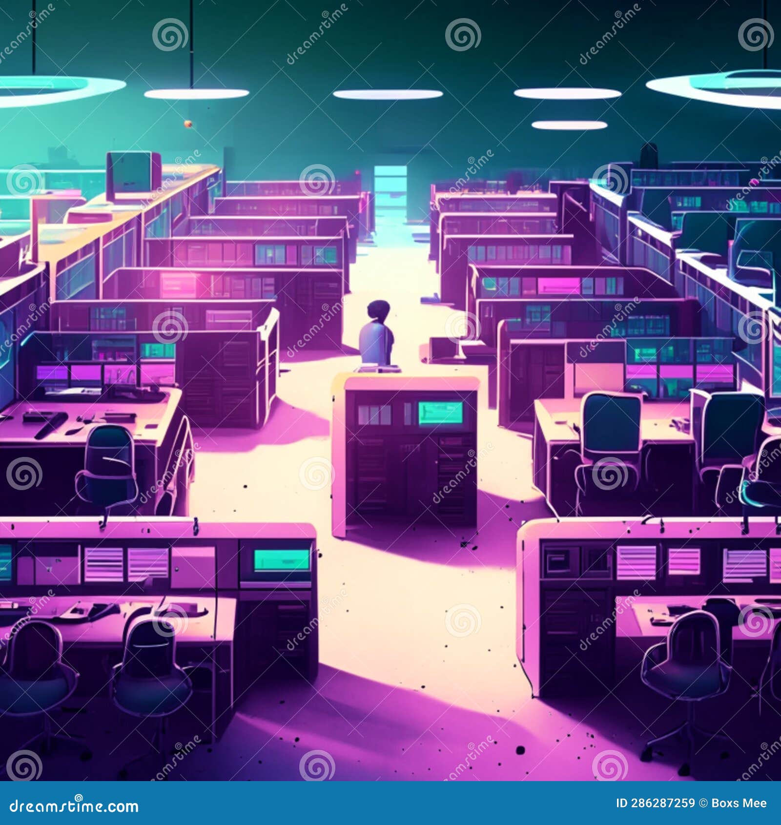 A Computer Room with a Lot of Computers. 3d Rendering Stock Illustration - Illustration of ...