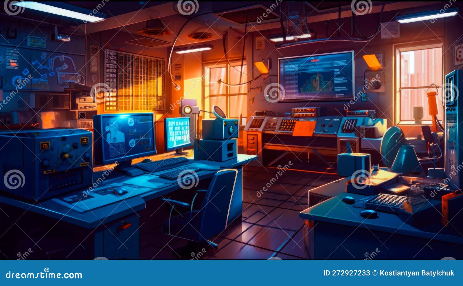 Computer Room with Lot of Monitors. Generative AI Stock Image - Image ...