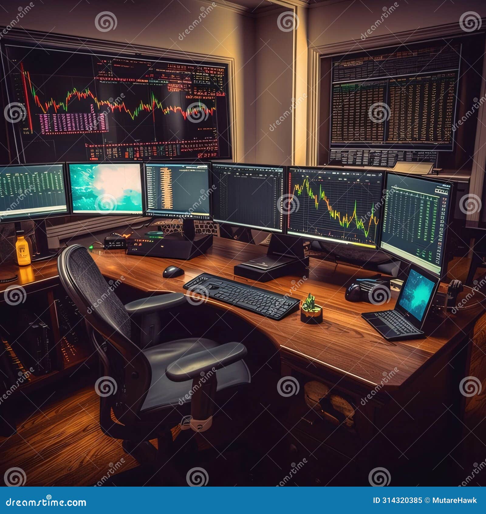 Computer Room with a Lot of Stock Market Data. 3d Rendering Stock ...