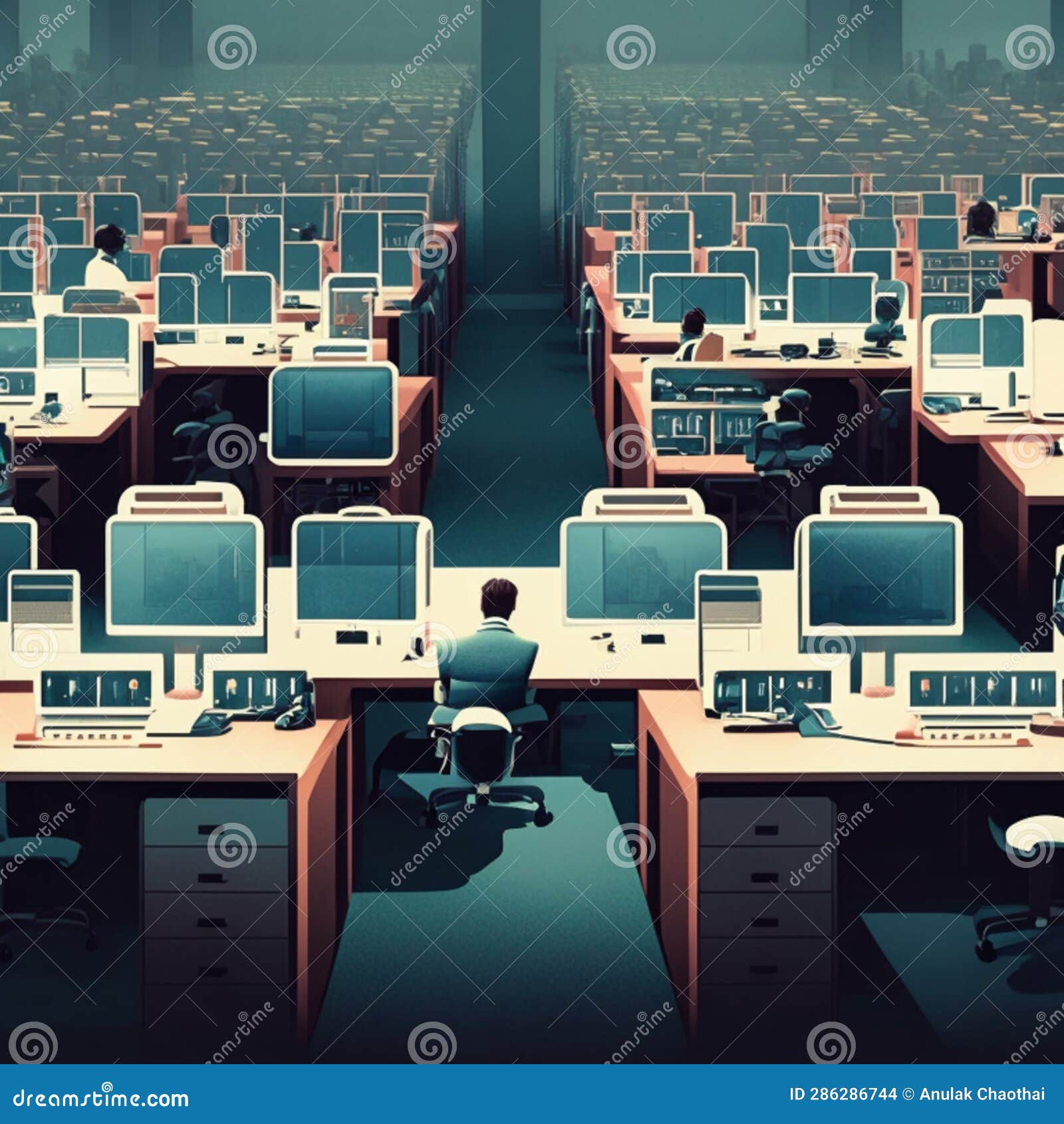 Computer Room with Many Computers. 3d Rendering, 3d Illustration Stock Illustration ...
