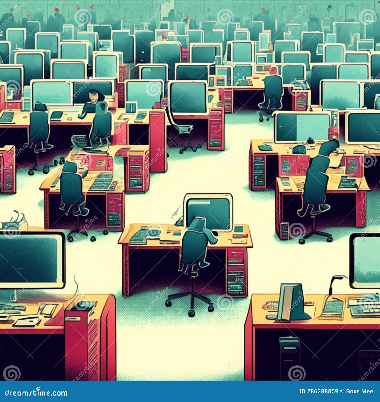 Computer Room with Many Rows of Computers. 3d Rendering, 3d Illustration Stock Illustration ...