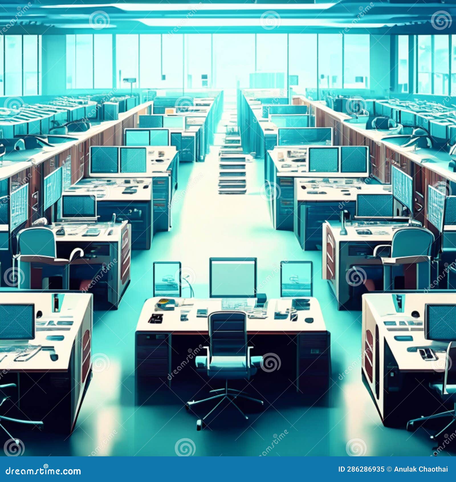 Computer Room in a Modern Office. 3d Rendering, 3d Illustration Stock ...