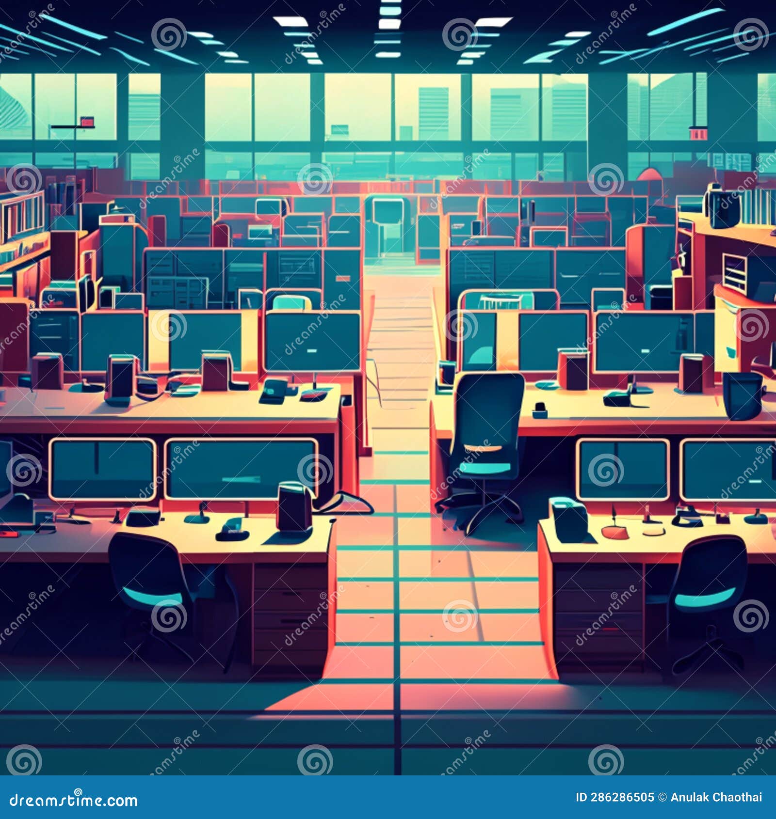 Computer Room in Modern Office. 3d Rendering, 3d Illustration Stock ...