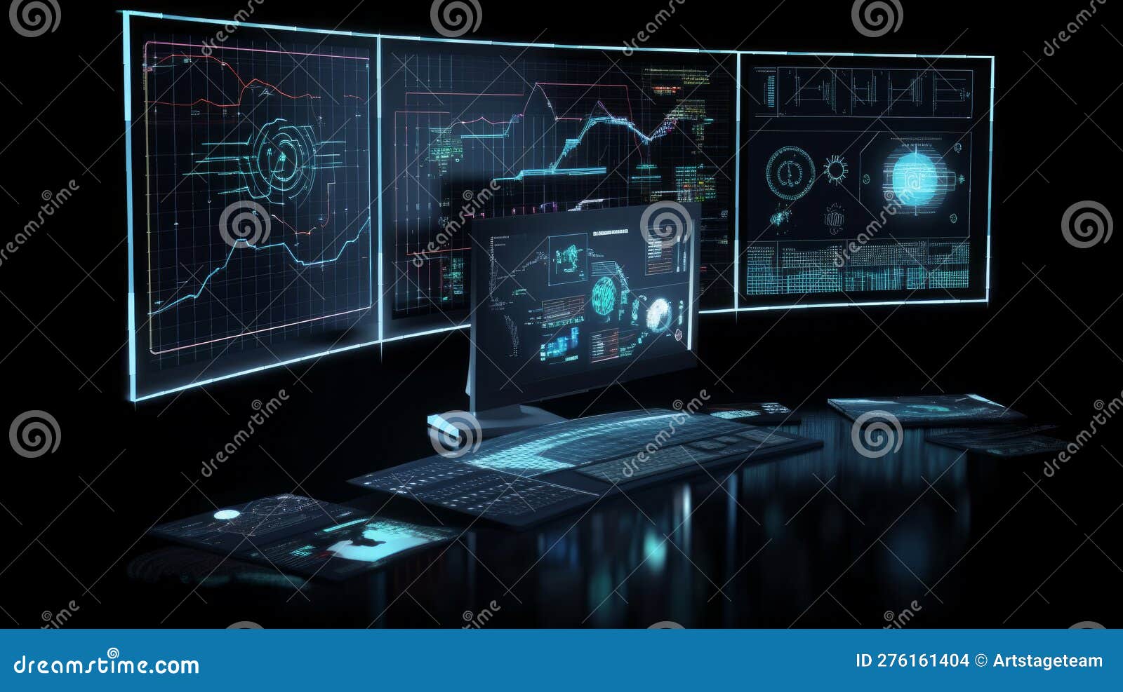A Computer Room with Multiple Monitors and a Display of Data. AI Stock ...