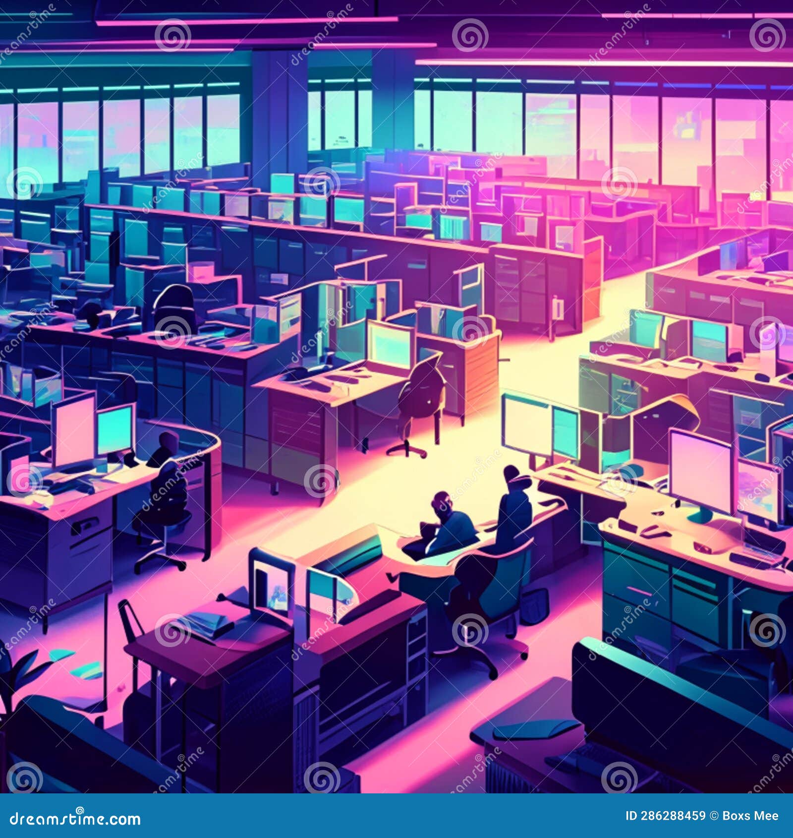 Computer Room with Neon Lights, 3d Rendering. Computer Room with Neon ...