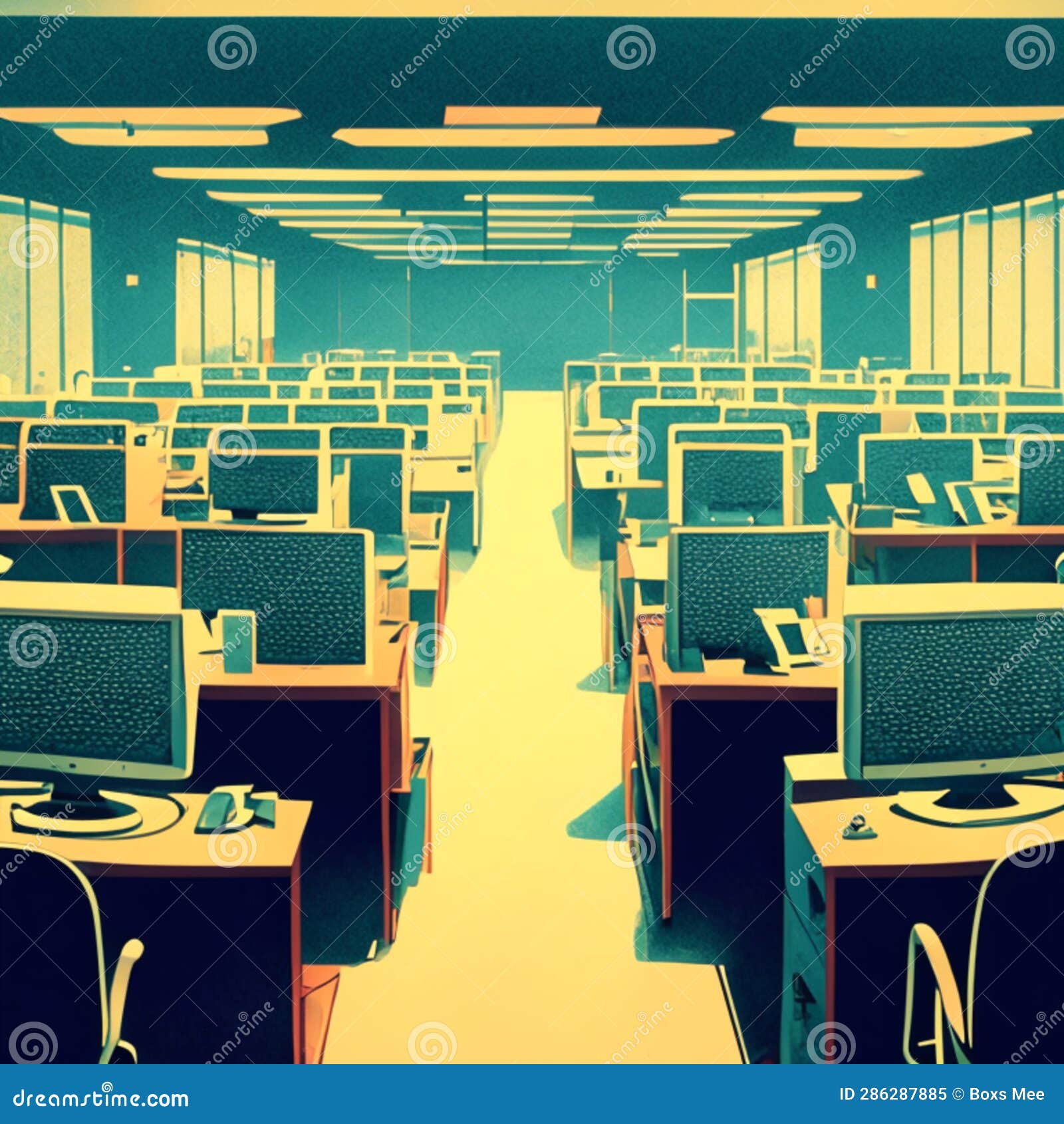 Computer Room in Office. Workplace with Computers Stock Illustration ...