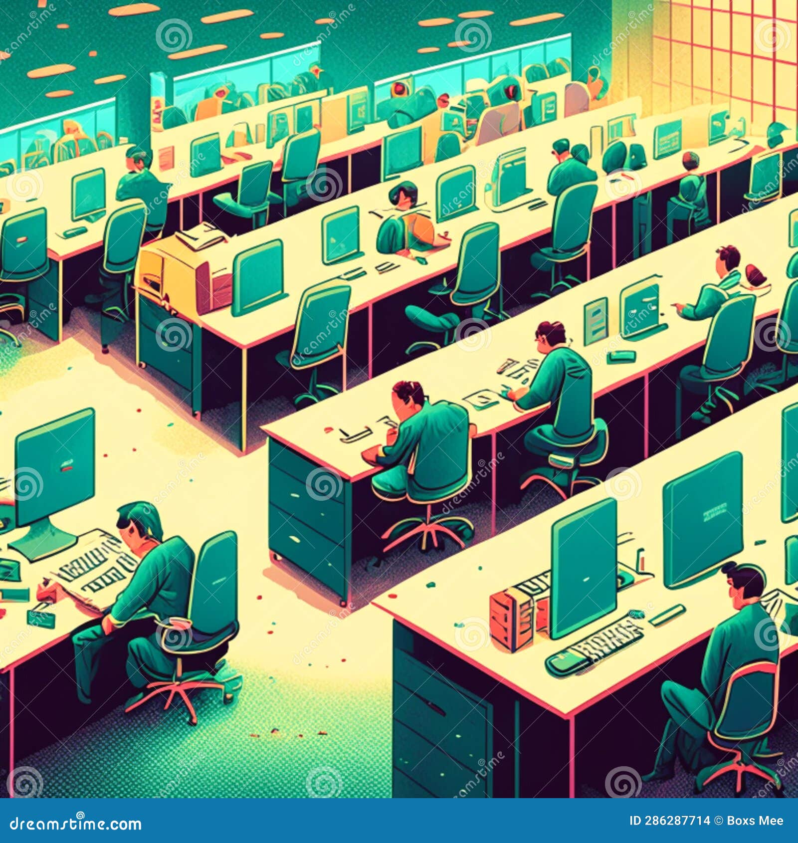 Computer Room with People Working on Computers, 3d Illustration ...