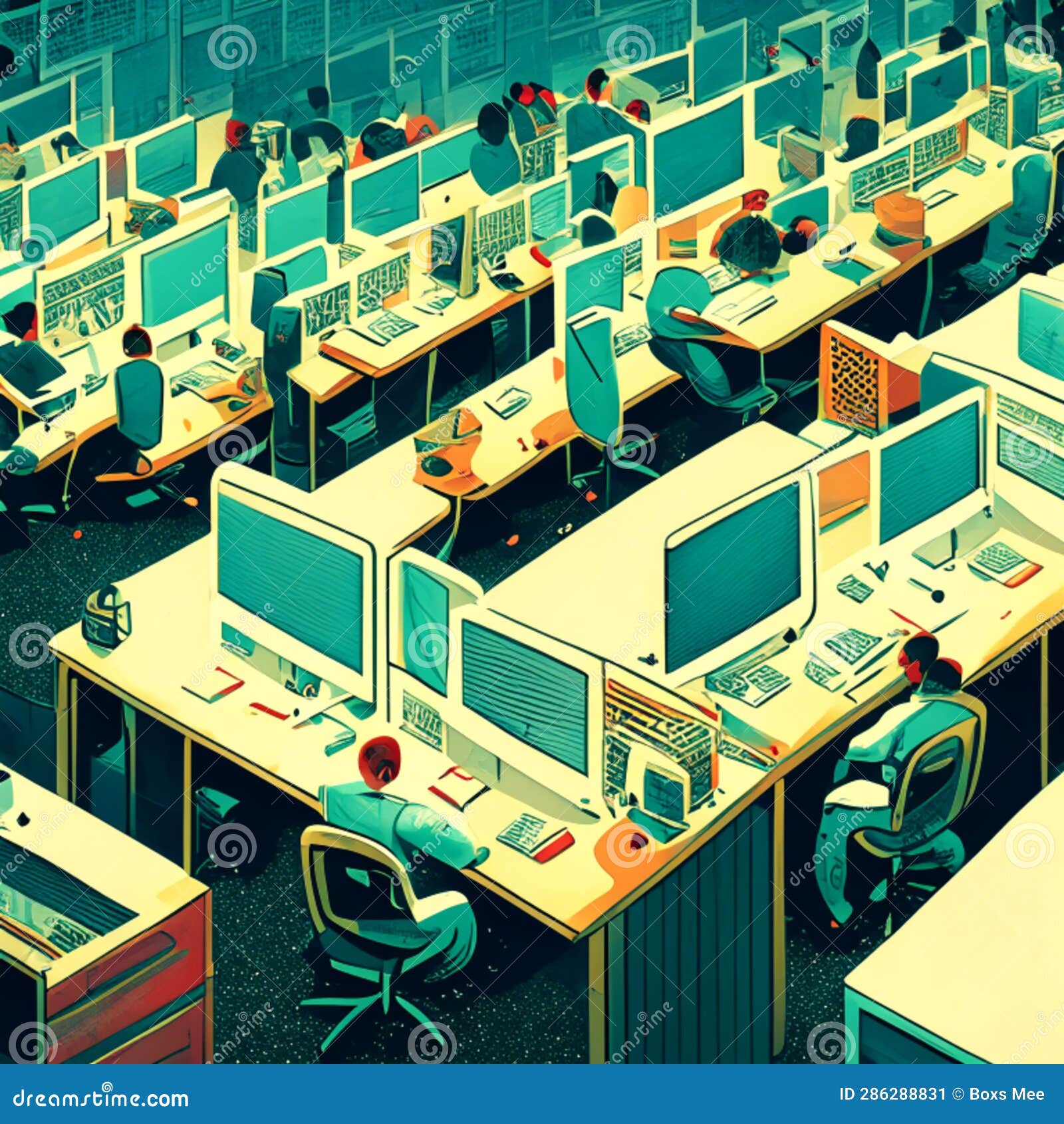 Computer Room with People Working on Computers. 3d Rendering, 3d ...