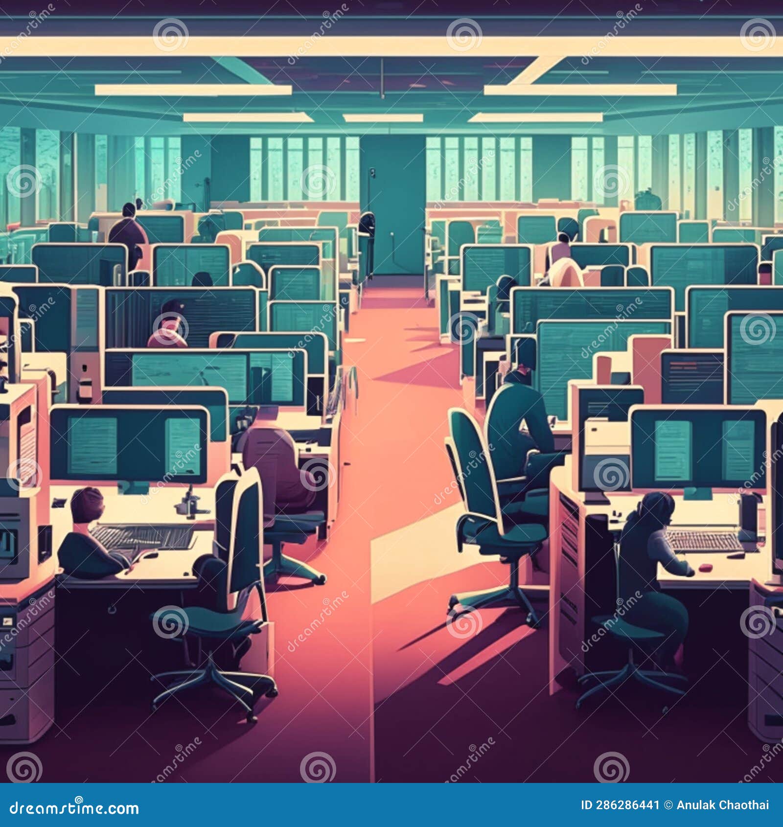 Computer Room with People Working on Computers. 3d Rendering, 3d ...