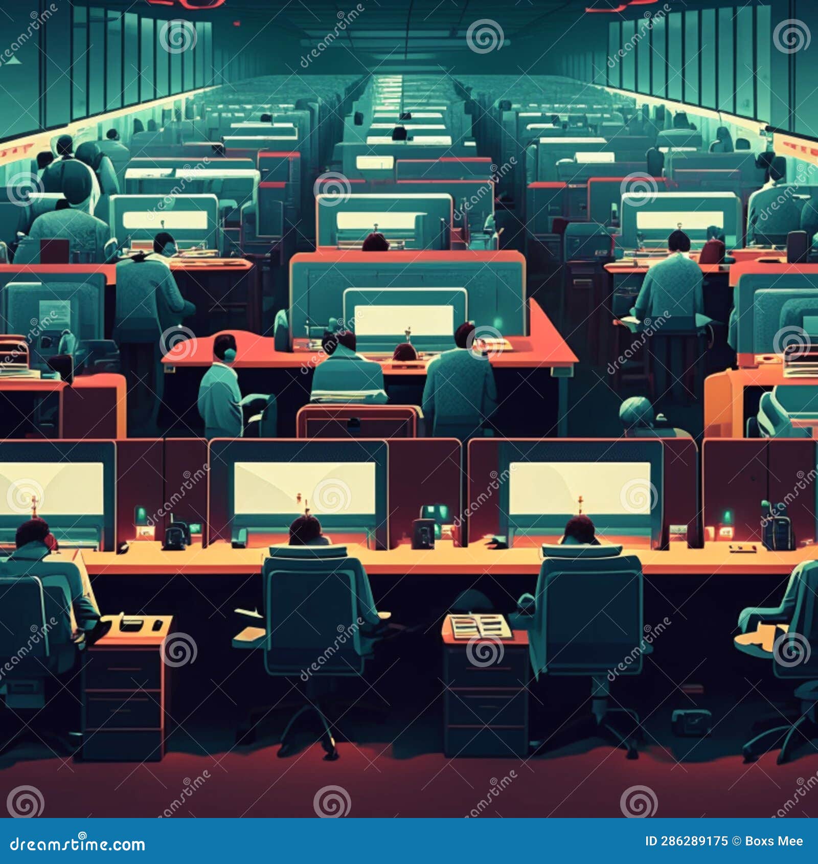 Computer Room with Rows of Computers. 3d Render, 3d Illustration Stock Illustration ...