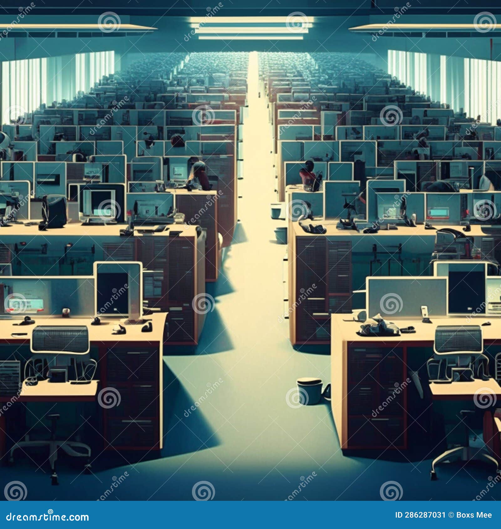 Computer Room with Rows of Computers. 3d Rendering, 3d Illustration Stock Illustration ...