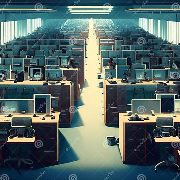 Computer Room with Rows of Computers. 3d Rendering, 3d Illustration ...
