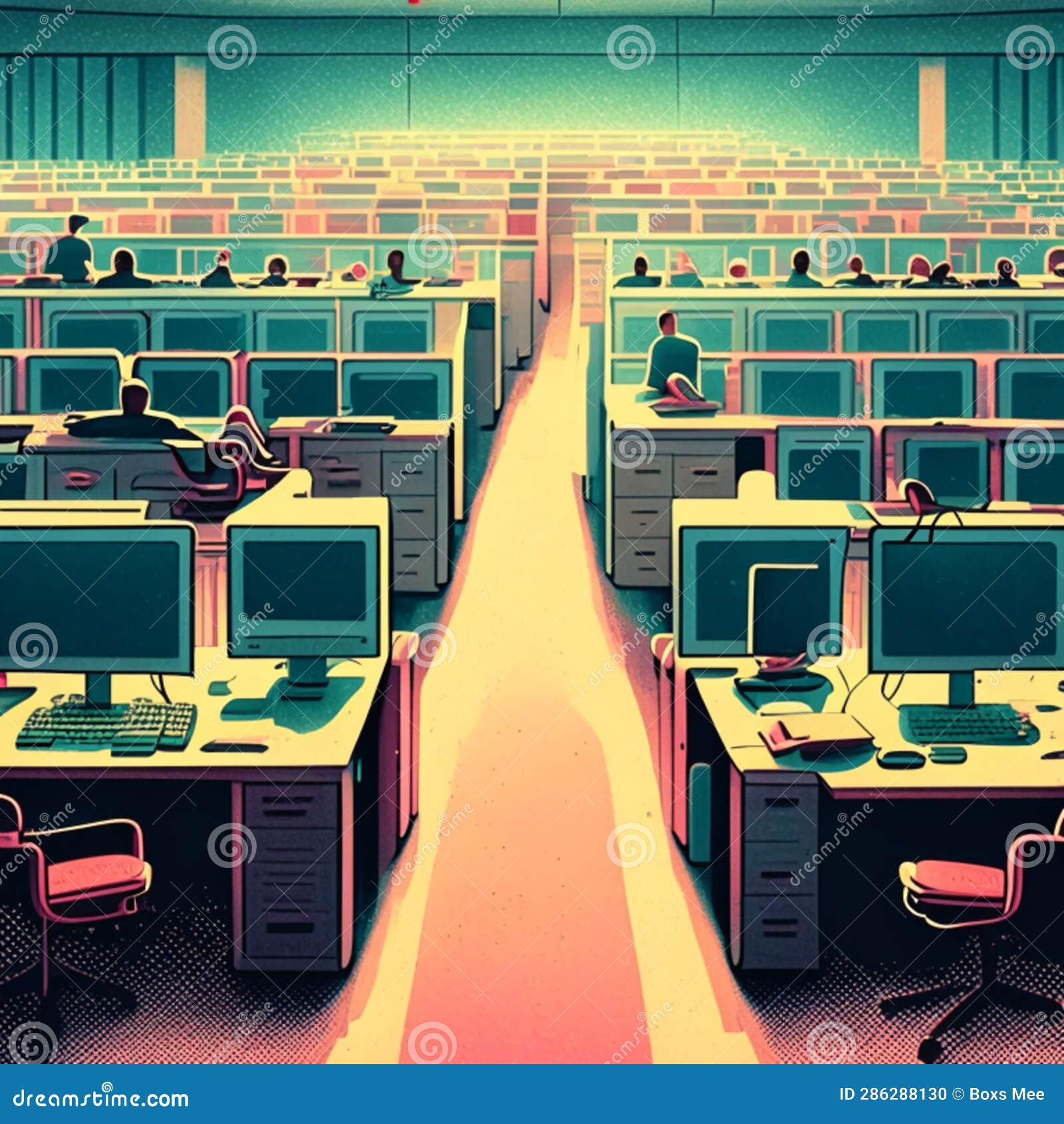 Computer Room with Rows of Computers. 3d Rendering, 3d Illustration Stock Illustration ...
