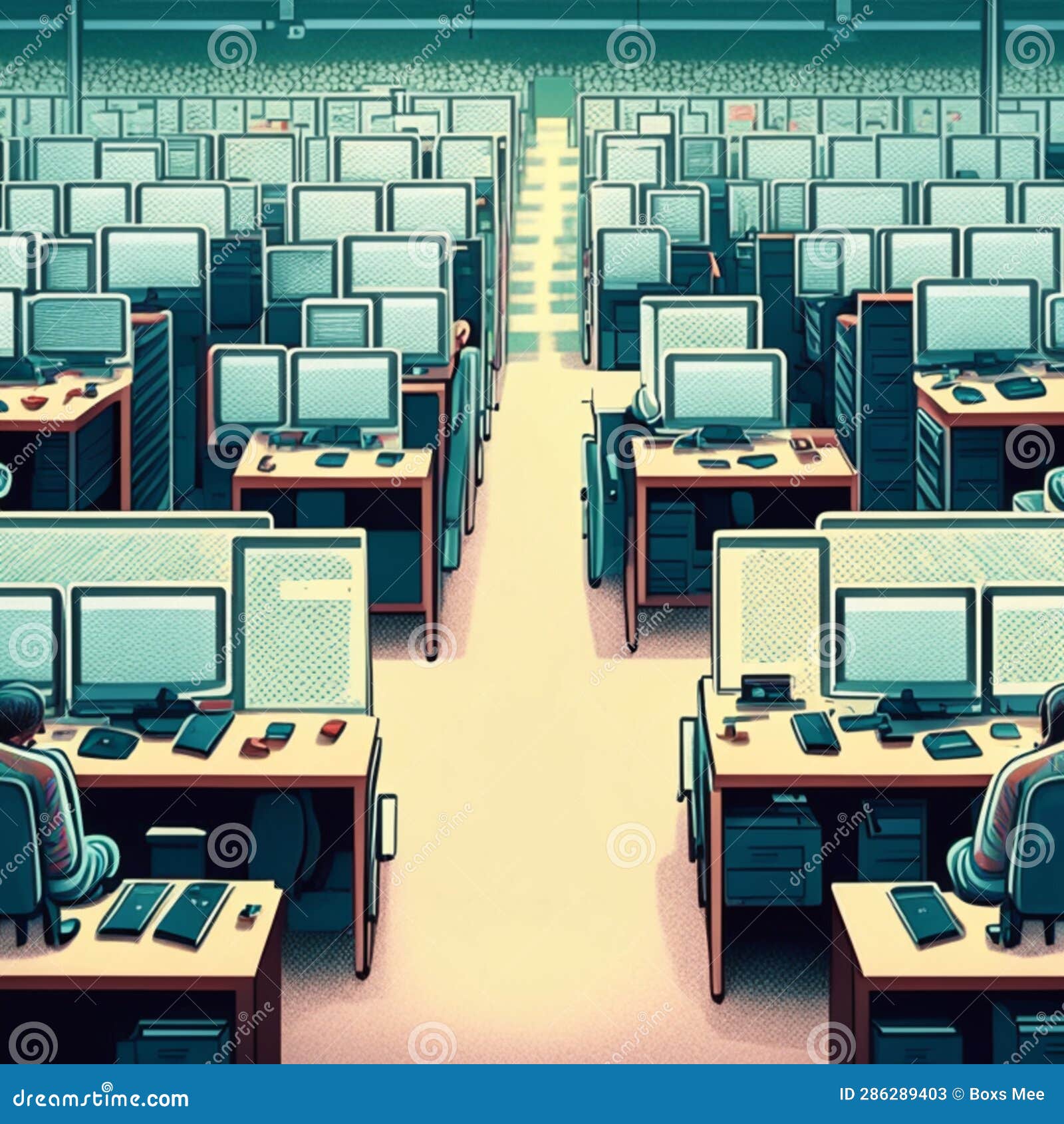 Computer Room with Rows of Computers. 3d Rendering, 3d Illustration Stock Illustration ...