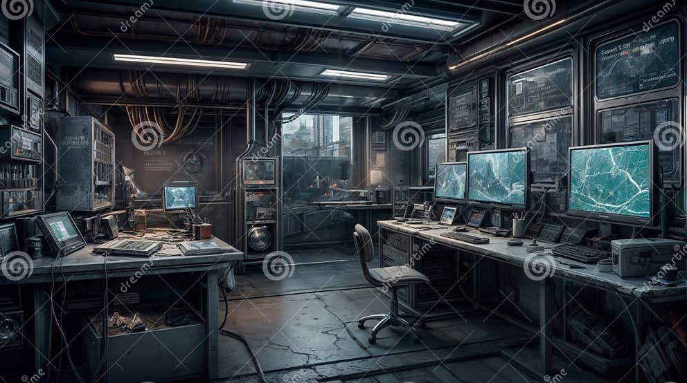 A Computer Room in a Science Fiction Style Stock Image - Image of style ...