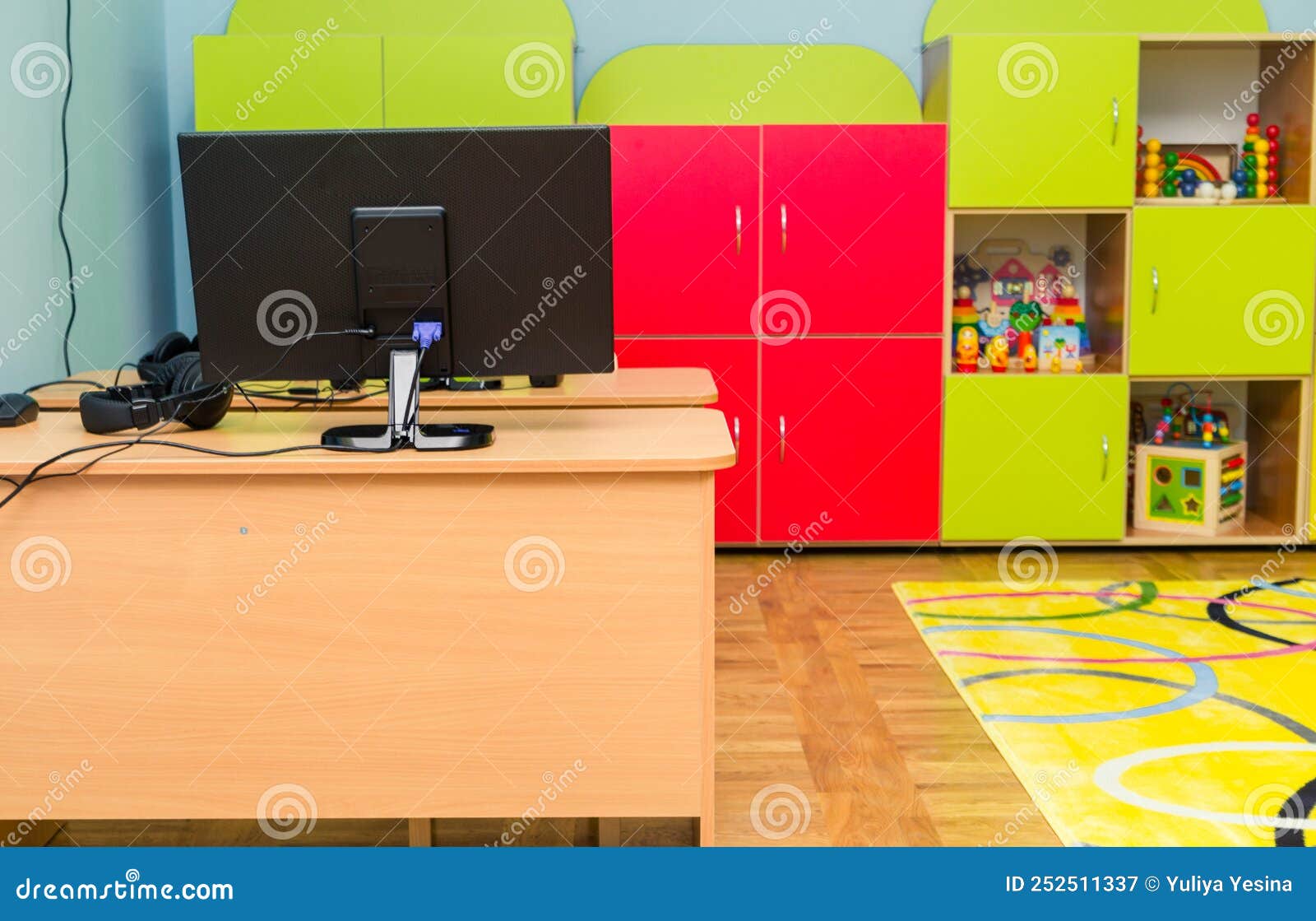 Computer Room for Small Children in Kindergarten Stock Image - Image of ...